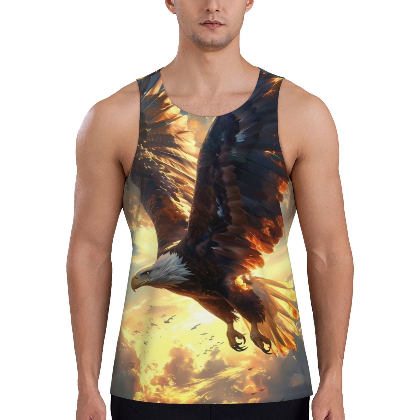 Daiia Golden Sky Bald Eagle Printed Men's Quick Dry Fit Muscle Tank Top Slim-Fit Tank Workout ...