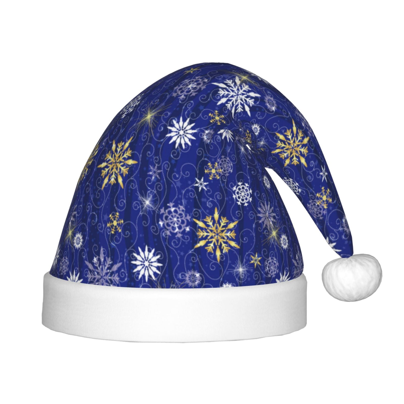 Daiia Golden Snowflakes Royal Blue Print Christmas Knitted Beanie Hat ...