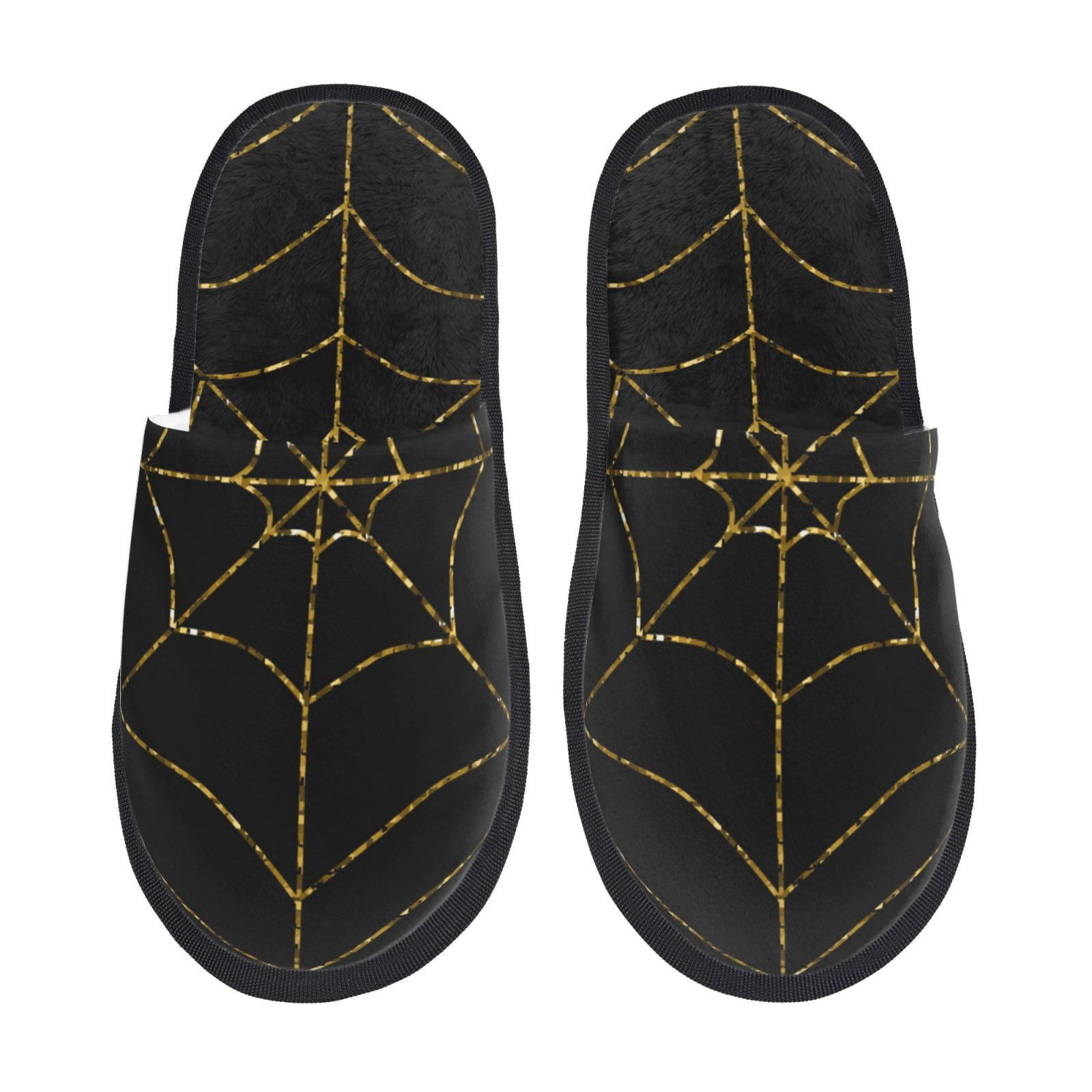 Daiia Golden Spider Web Pattern Furry Slippers for Women and Men, Soft ...