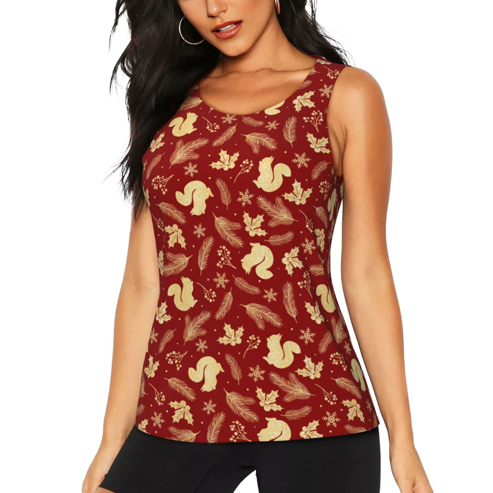 Daiia Golden Squirrels Holiday Printed Womens Workout Tops for Women ...