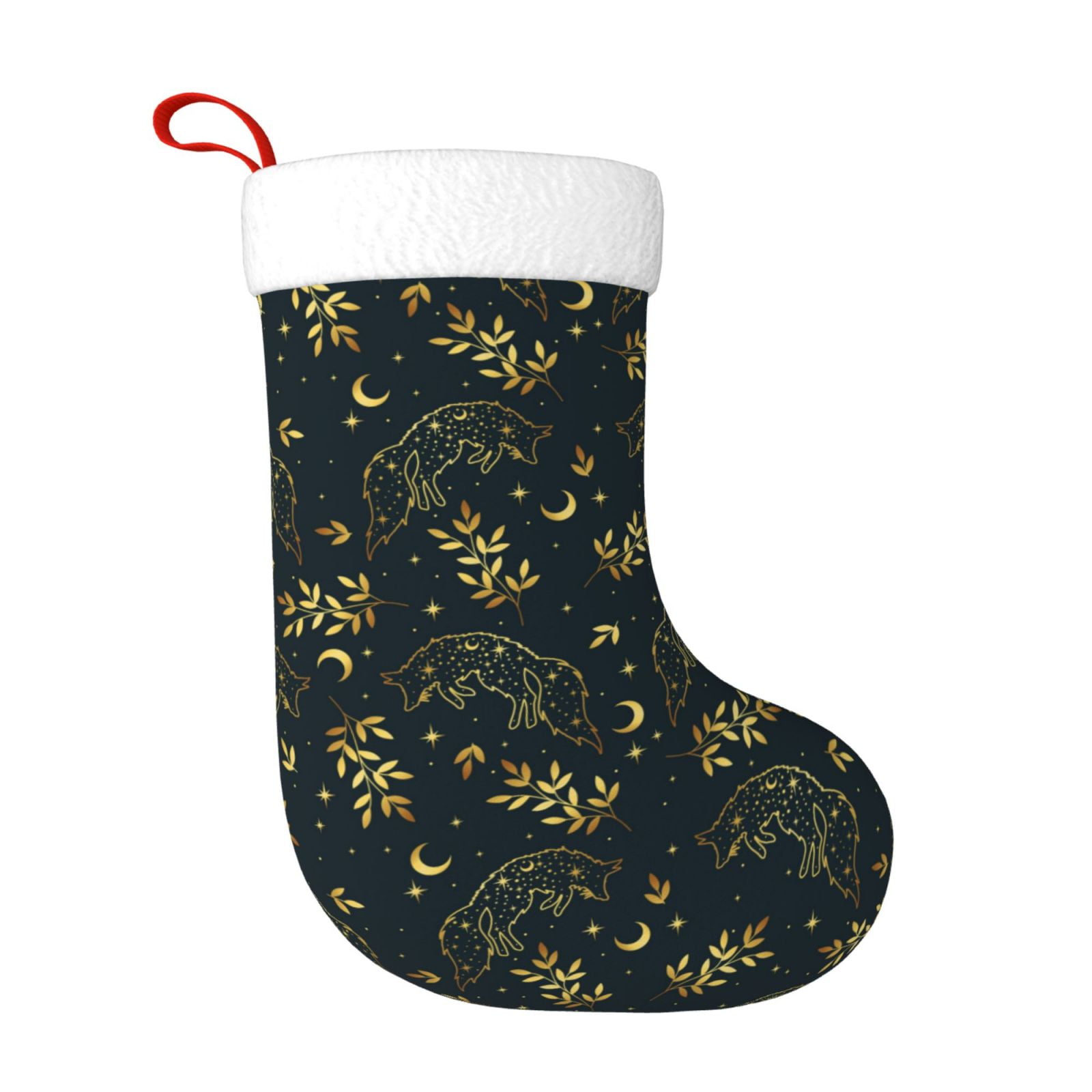 Daiia Golden line fox Print Christmas Stocking，18"Large Knitted Xmas ...