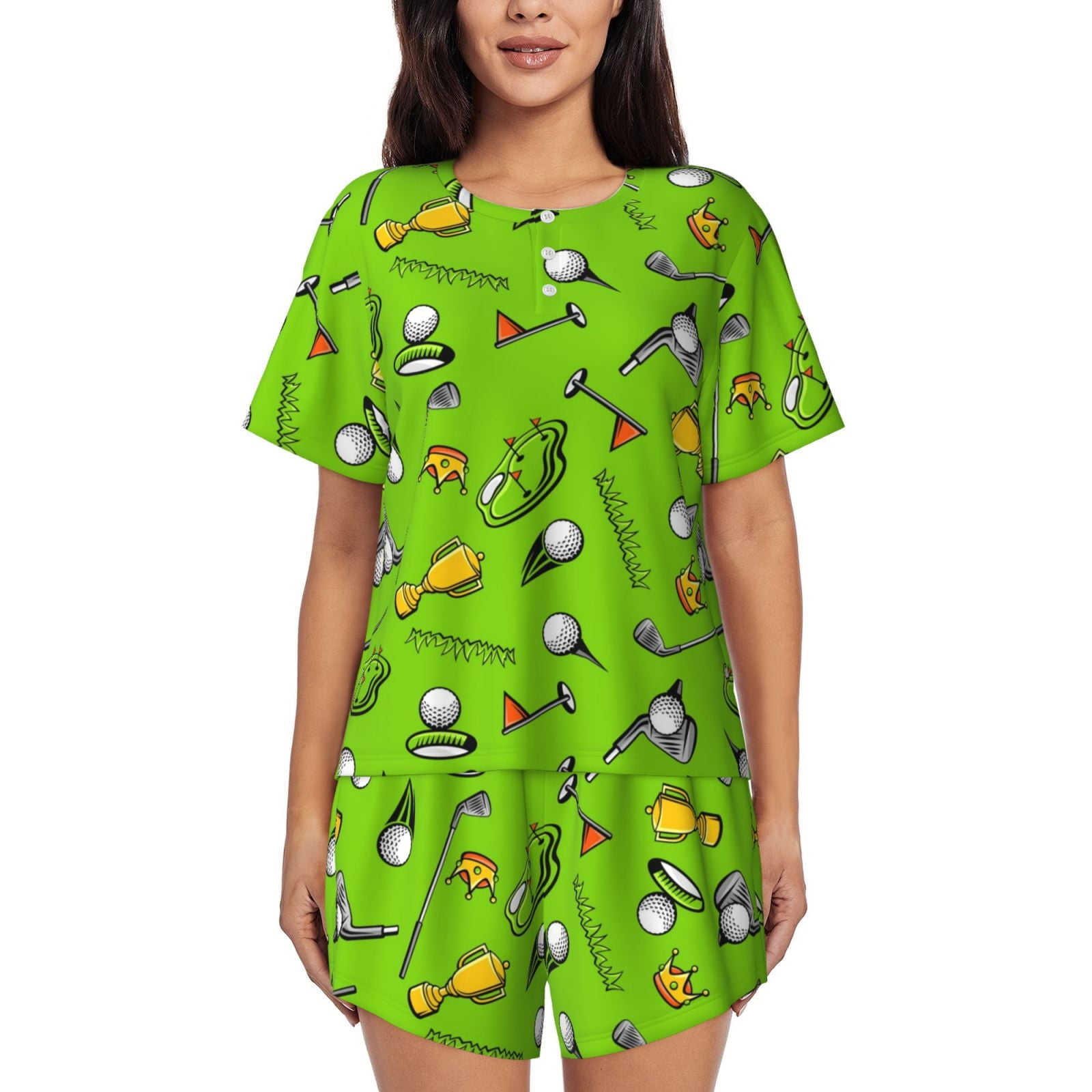 Daiia Golf Sport Club Pattern Womens Pajama Sets Short Sleeve Pajamas ...