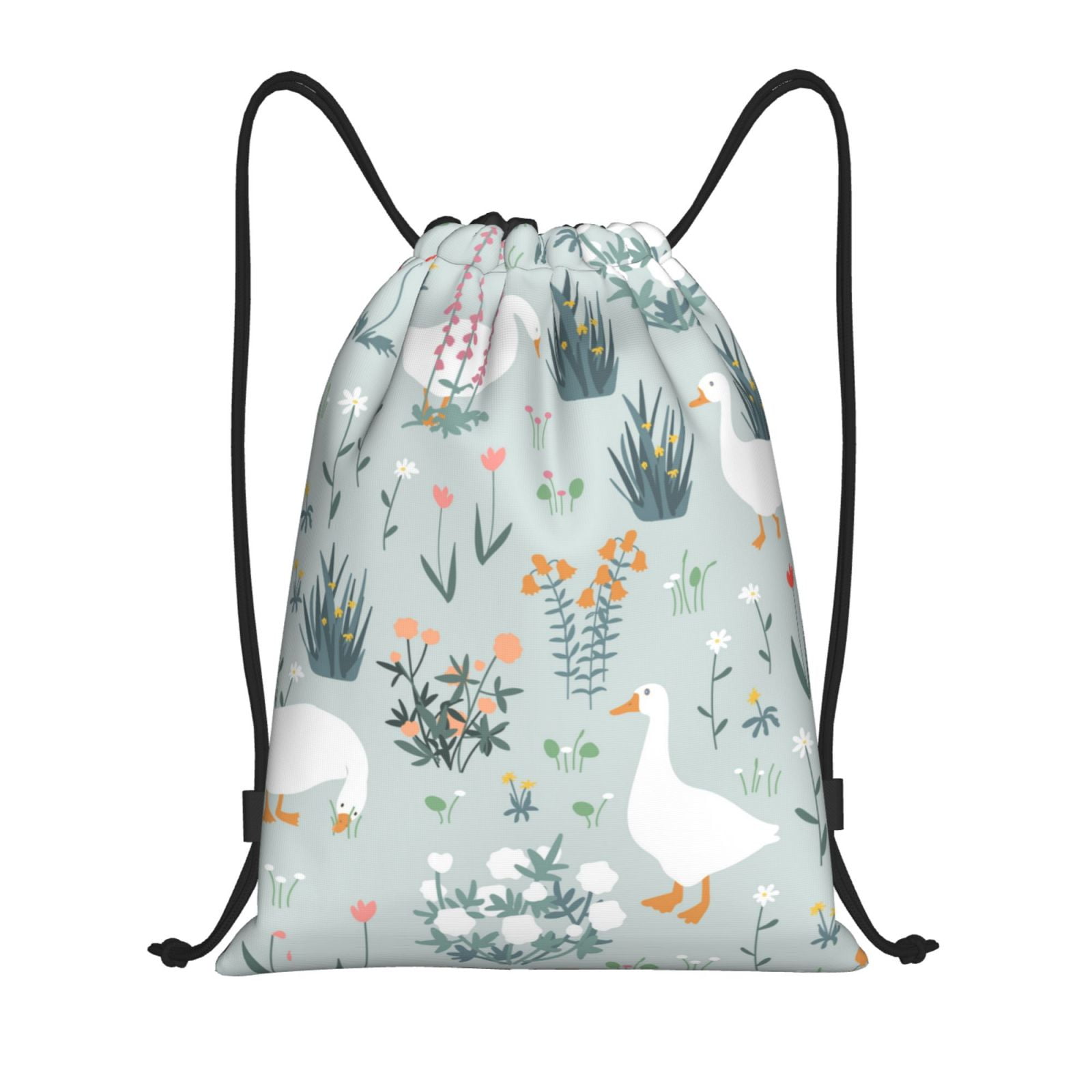 Daiia Goose and Doodle Flowers Pattern Drawstring Backpack, Gym Bag ...