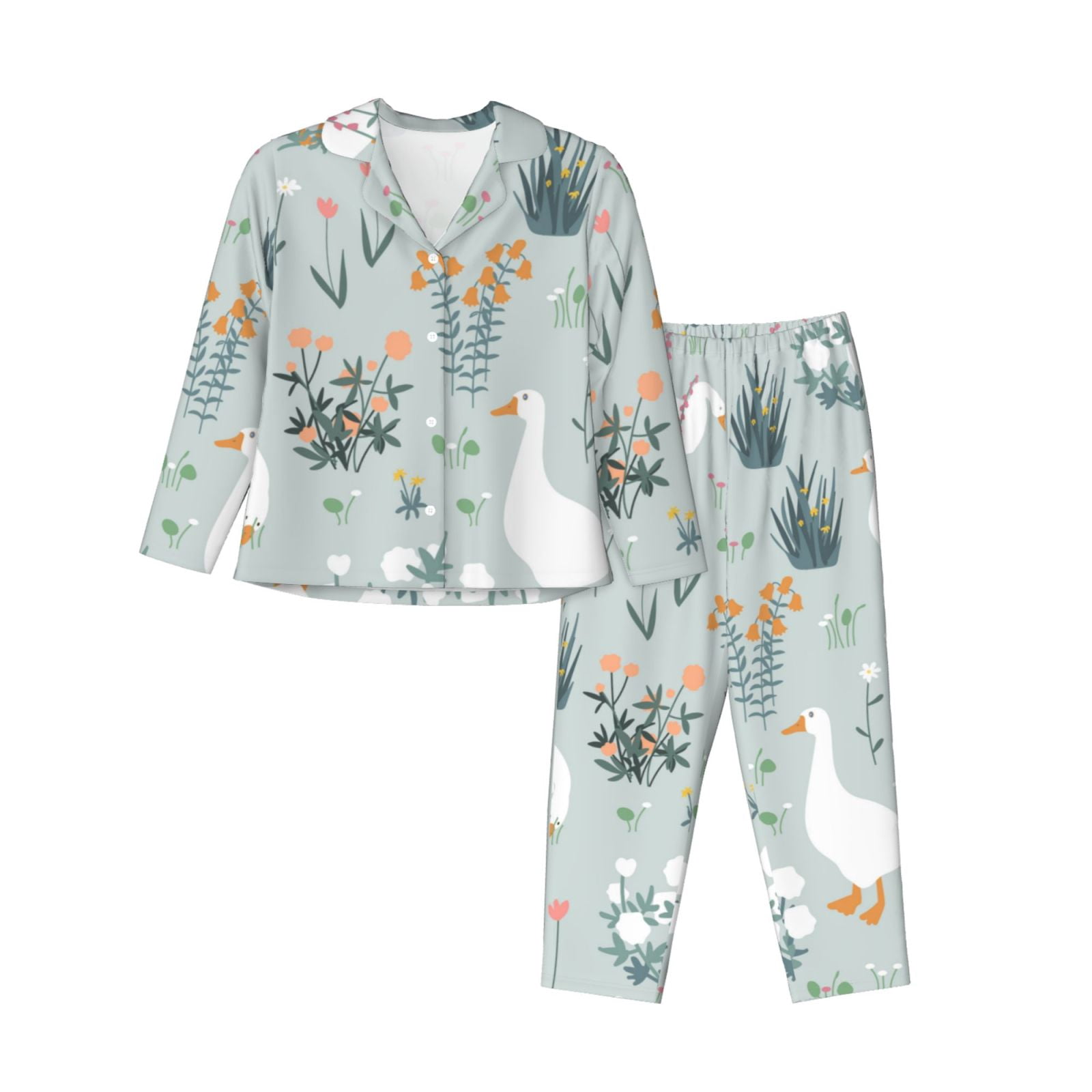 Daiia Goose and Doodle Flowers for Women's Long-Sleeved Pajama Set ...
