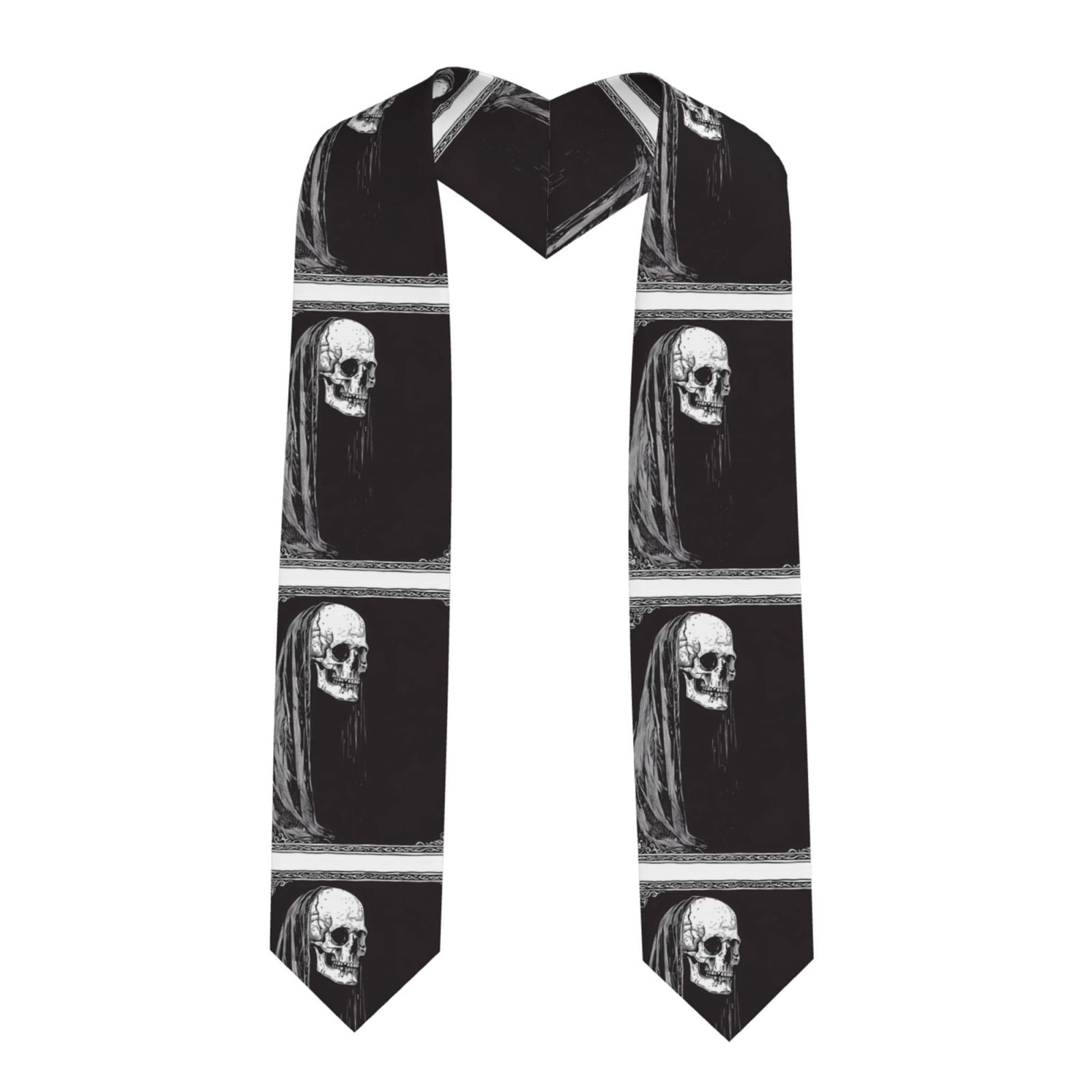 Daiia Gothic Skull Drape Pattern Graduation Shawl Stole – Satin ...