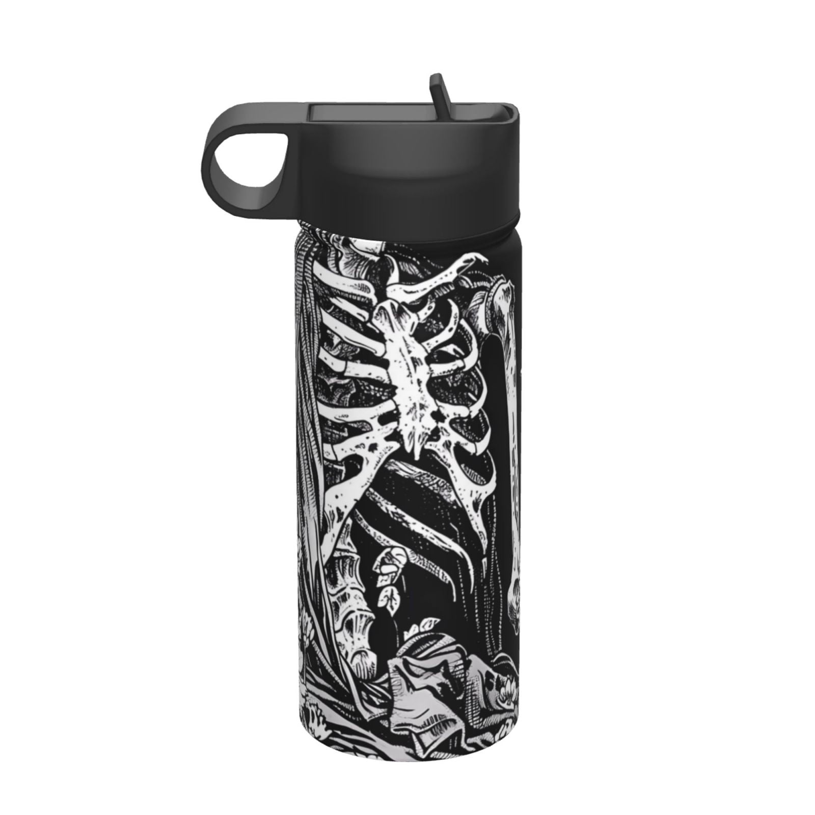 Daiia Gothic Skull Floral Art Printed 18oz Sports Insulated Kettle With ...