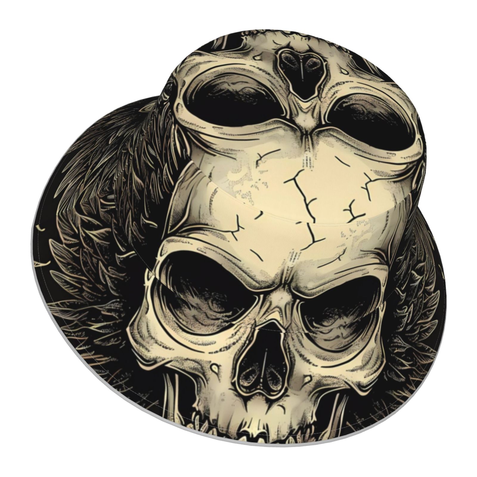 Daiia Gothic Winged Skull Pattern Bucket Hat - Trendy Cotton Sun Hat ...