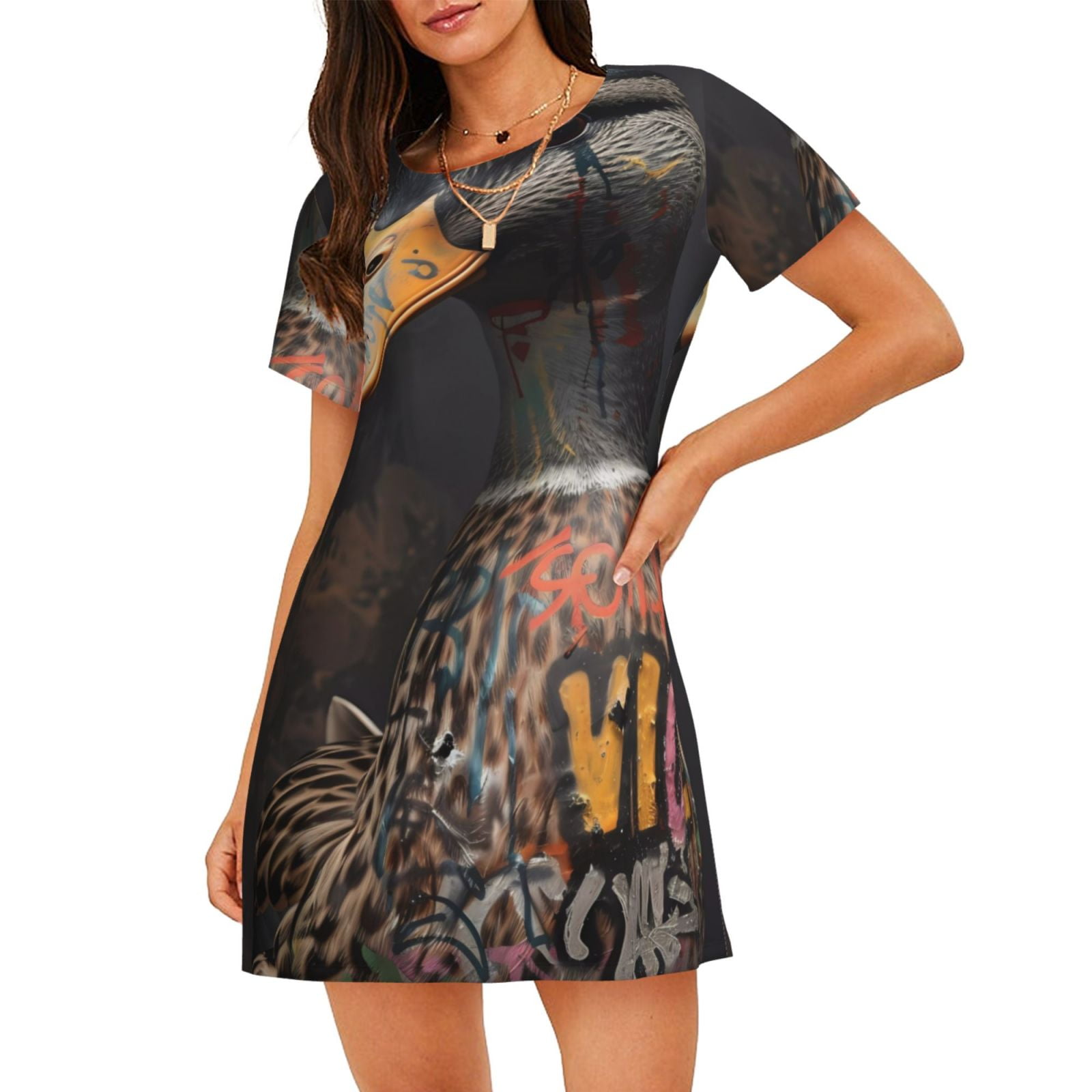 Daiia Graffiti Cool Duck Print Women's Nightshirt Soft Nightgowns for ...