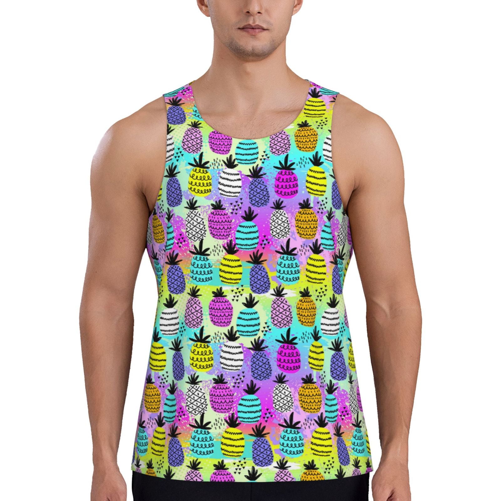Daiia Graffiti Pineapples Printed Men's Quick Dry Fit Muscle Tank Top ...