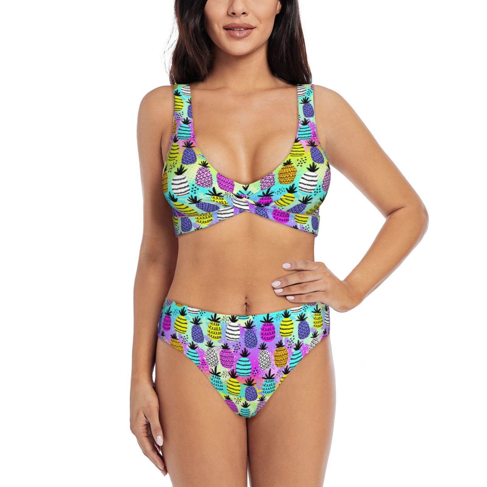 Daiia Graffiti Pineapples Women's Bikini Set Two Piece Swimsuit High ...
