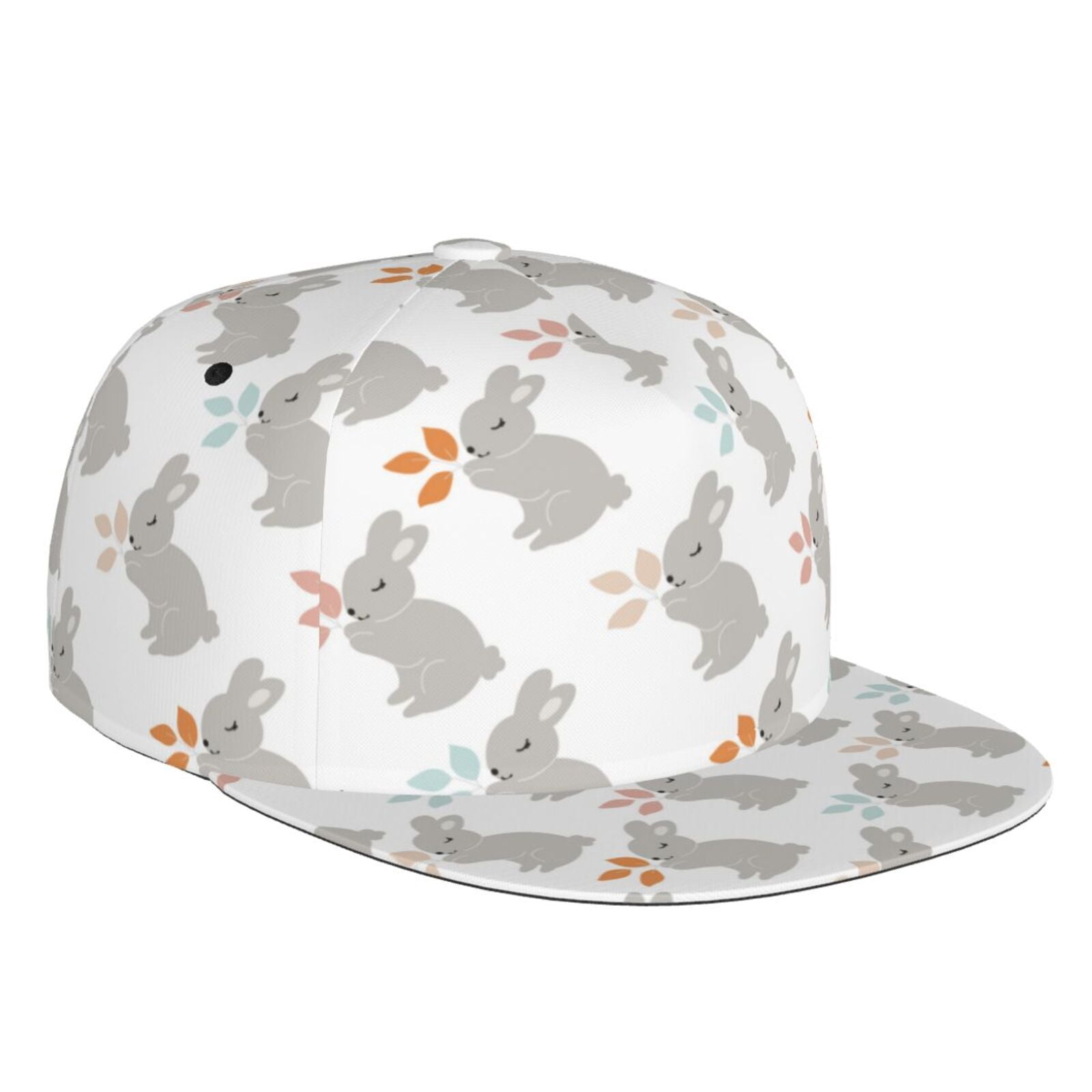 Daiia Gray Rabbit print Flat Bill Hats Flat Brim Trucker Cap Baseball ...