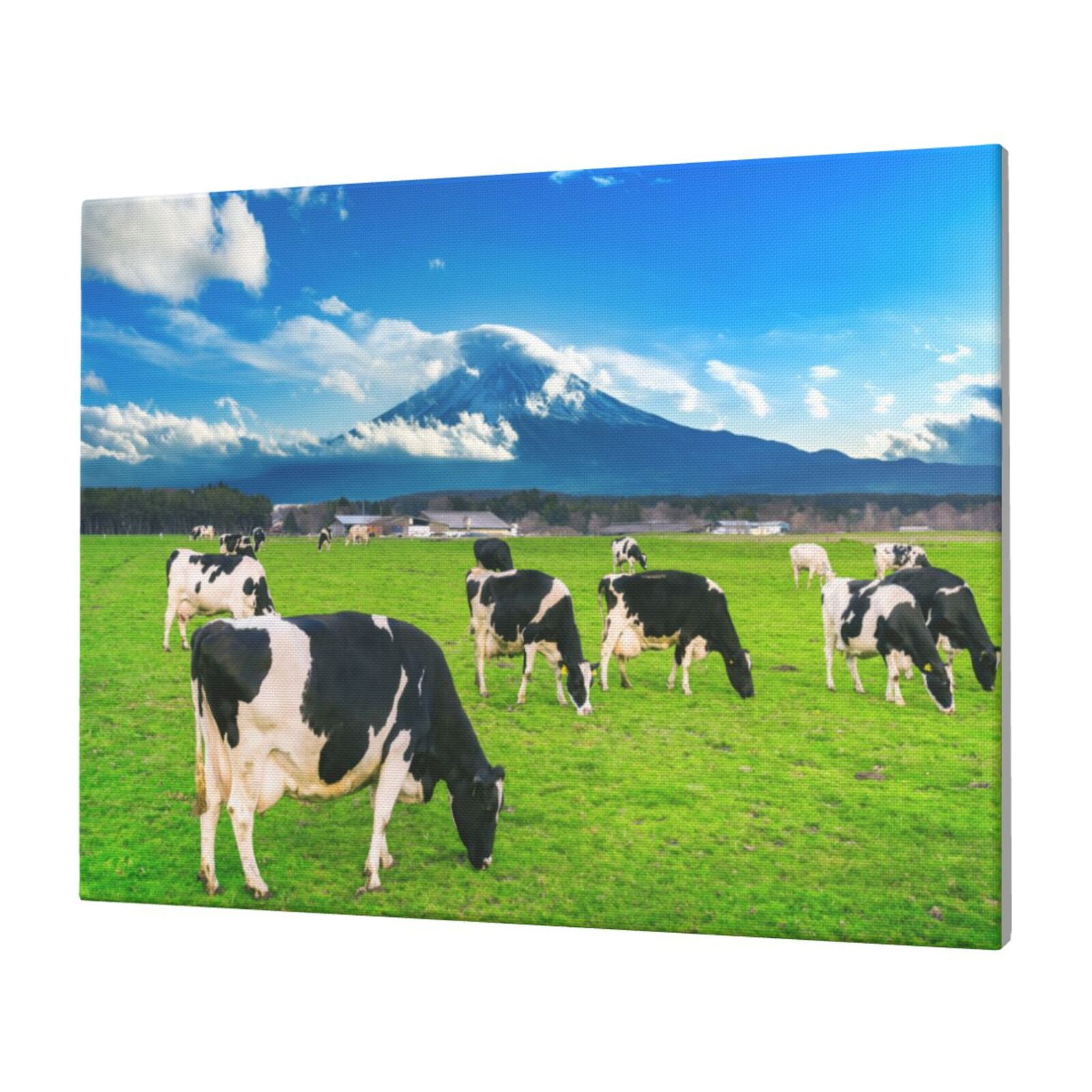 Daiia Grazing Cows Mountain View Print Canvas Decorative Picture ...