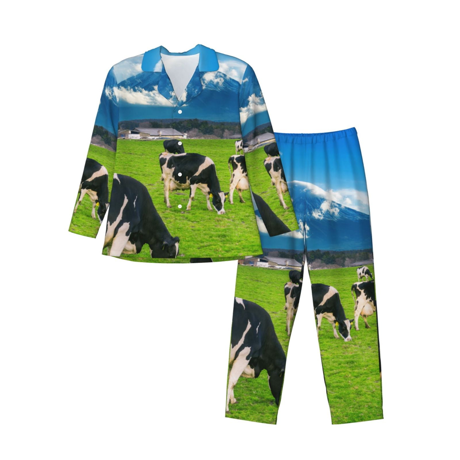 Daiia Grazing Cows Mountain View for Men's Long-Sleeved Pajama Set ...