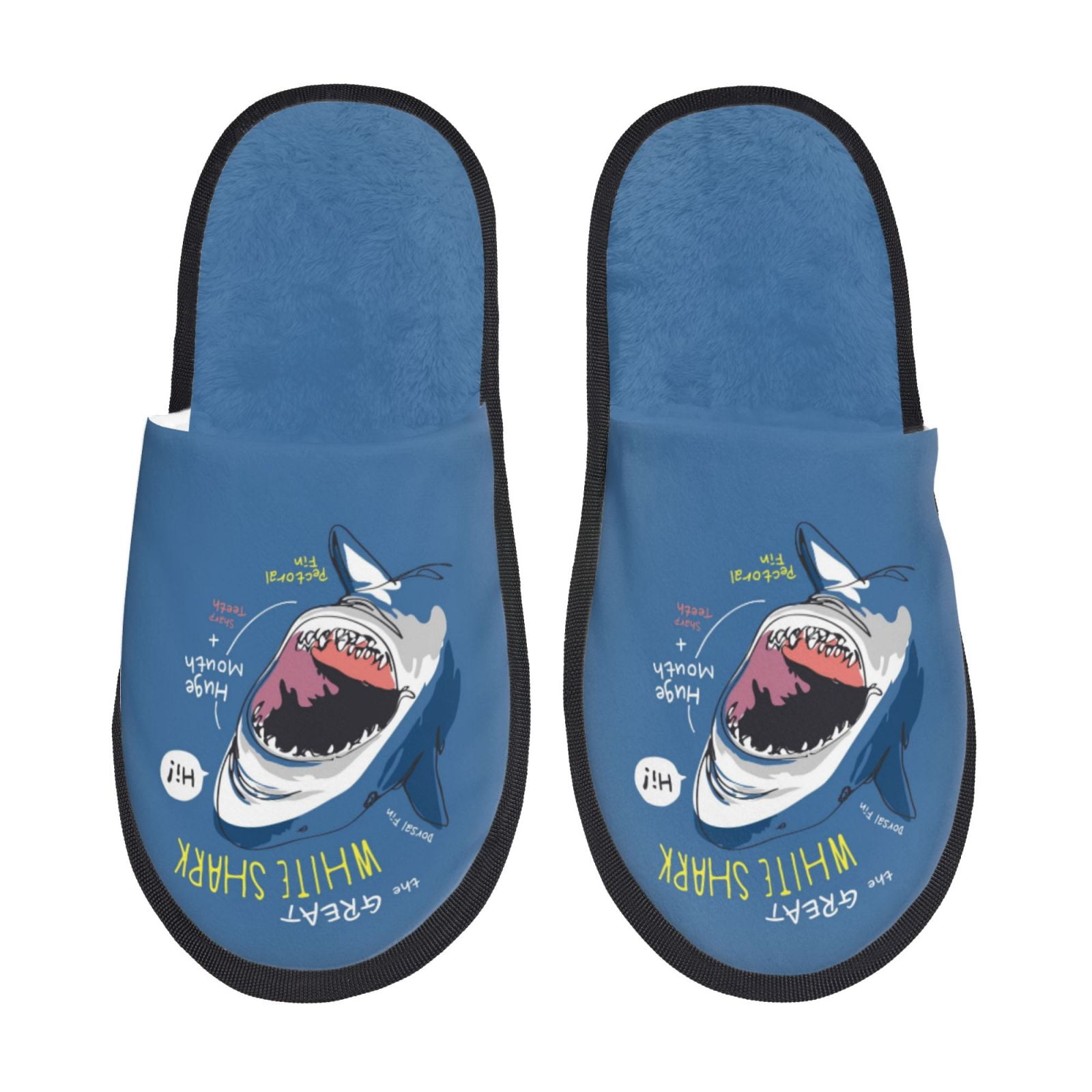 Daiia Great White Shark Pattern Furry Slippers for Women and Men, Soft ...