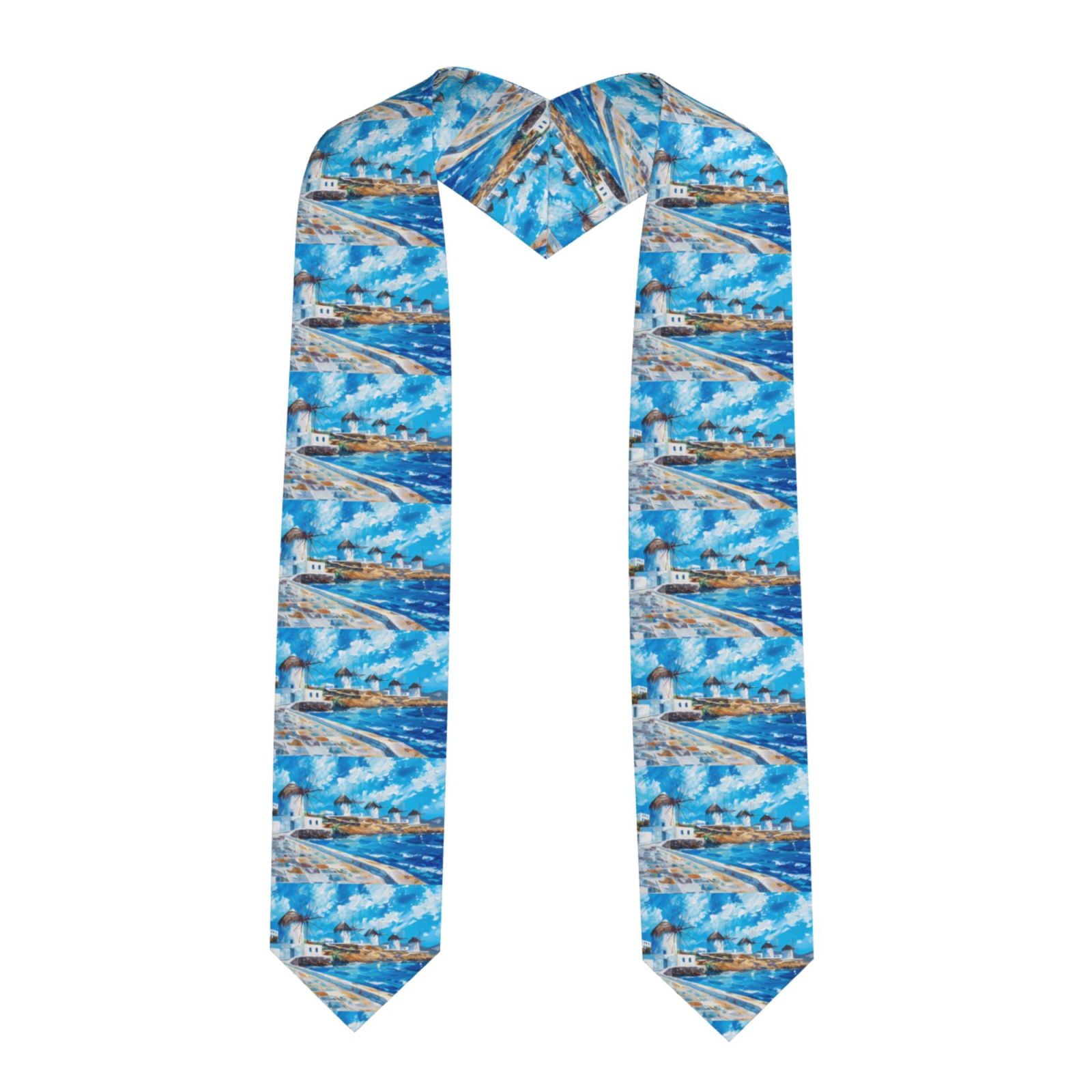 Daiia Greek Island Windmills Painting Pattern Graduation Shawl Stole ...