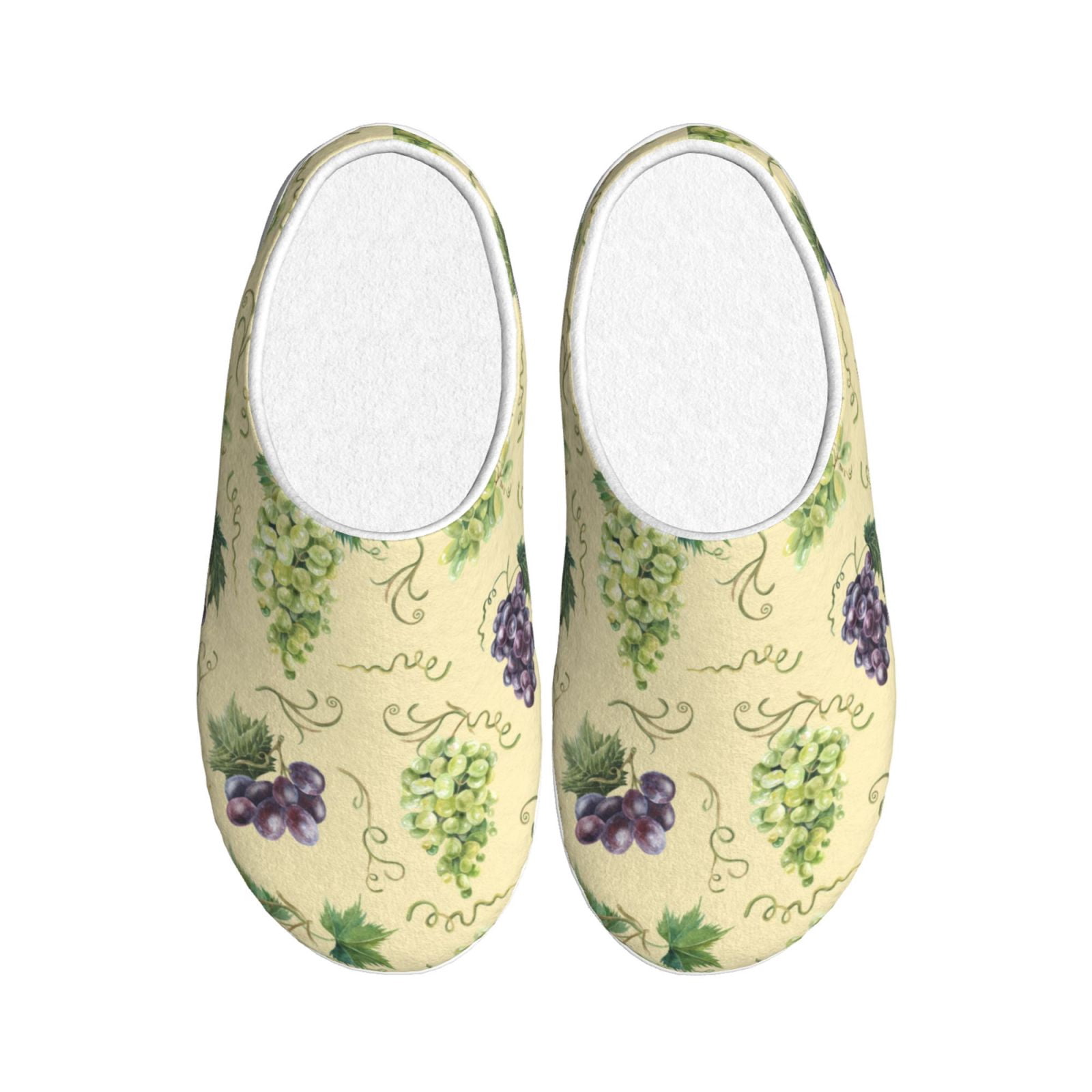 Daiia Green And Purple Grapes Print Women’s Fuzzy Slippers Memory Foam ...