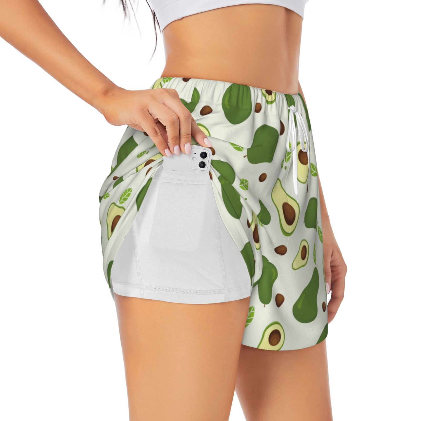 Daiia Green Avocado Pattern Women's 2 in 1 Running Shorts - Lightweight ...