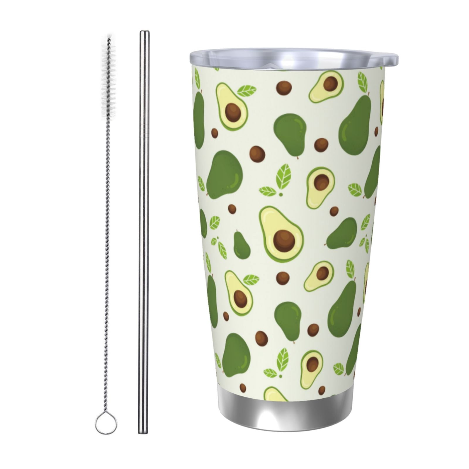 Daiia Green Avocado Printed 20oz Insulated Coffee Cup with Straw Topper ...