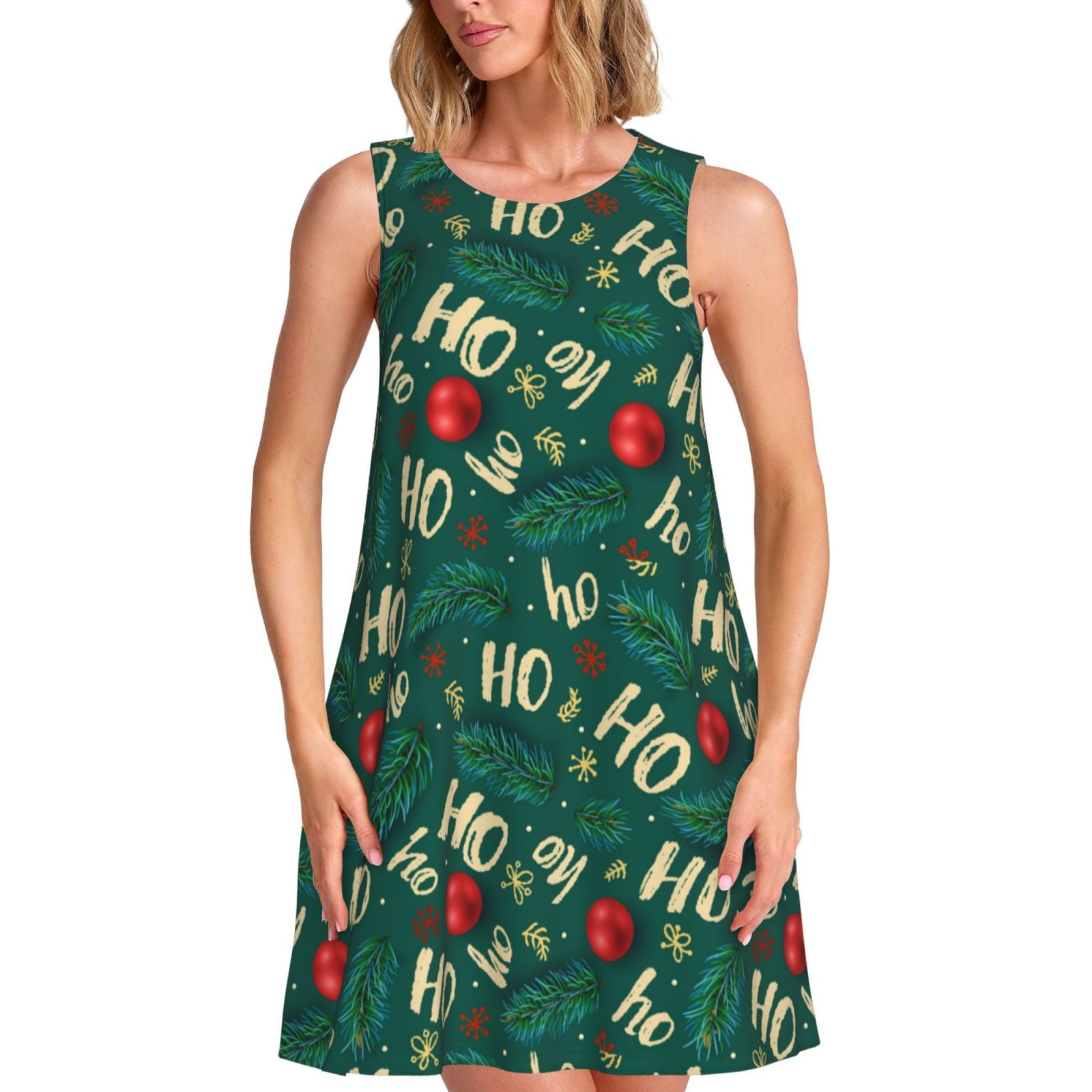 Daiia Green Background With Ho Print Women's Dresses 2025 Trendy Short ...