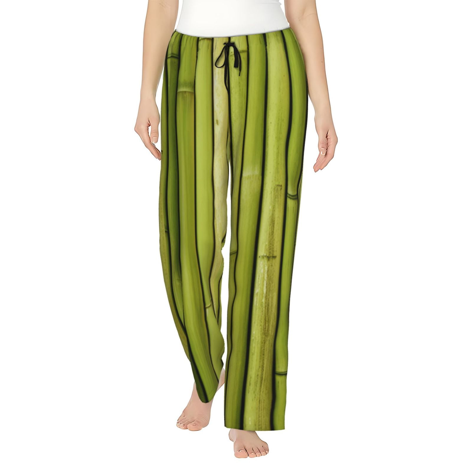 Daiia Green Bamboo Fence Women's Sleep Pant with Pockets and Drawstring ...