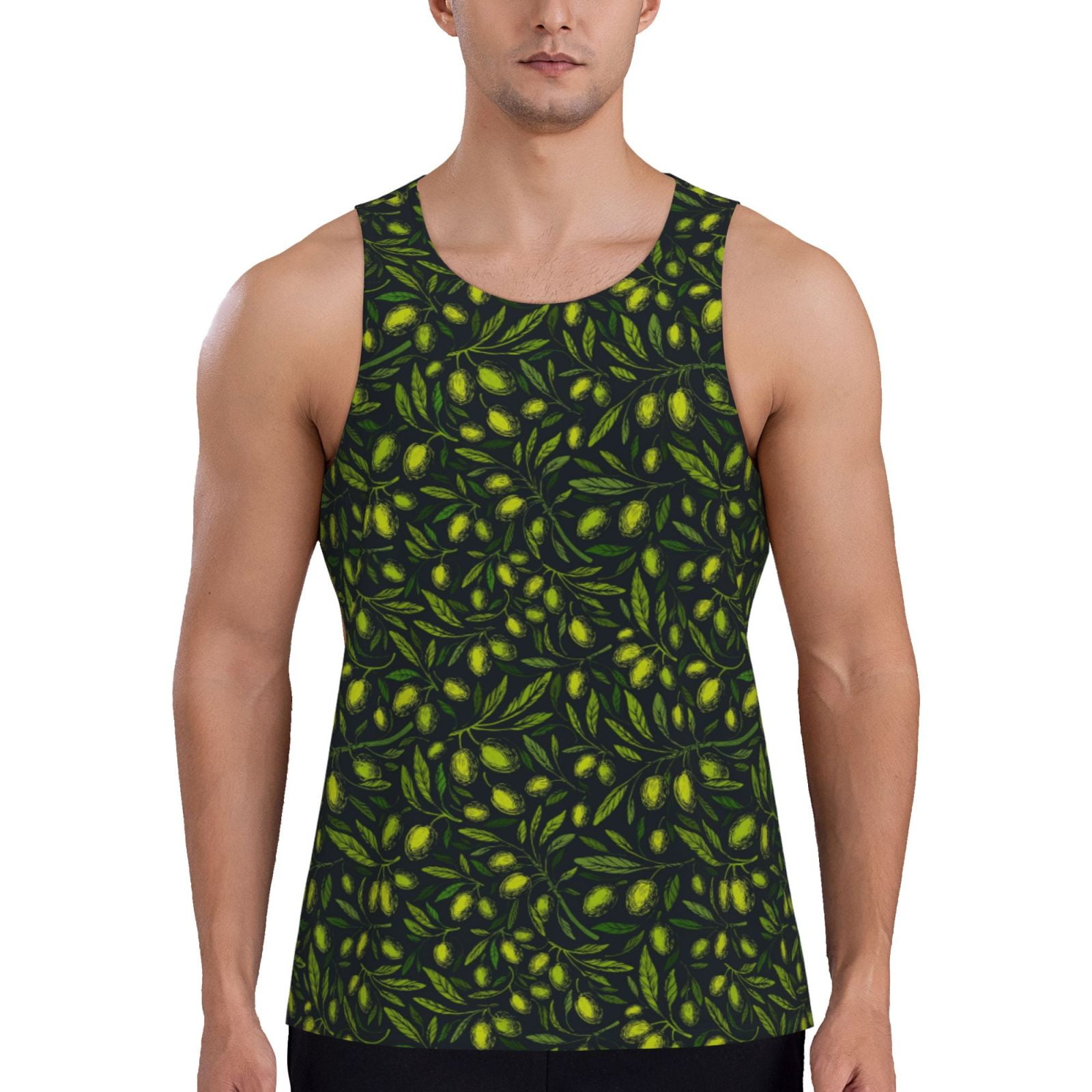 Daiia Green Branch Olive Printed Men's Quick Dry Fit Muscle Tank Top ...