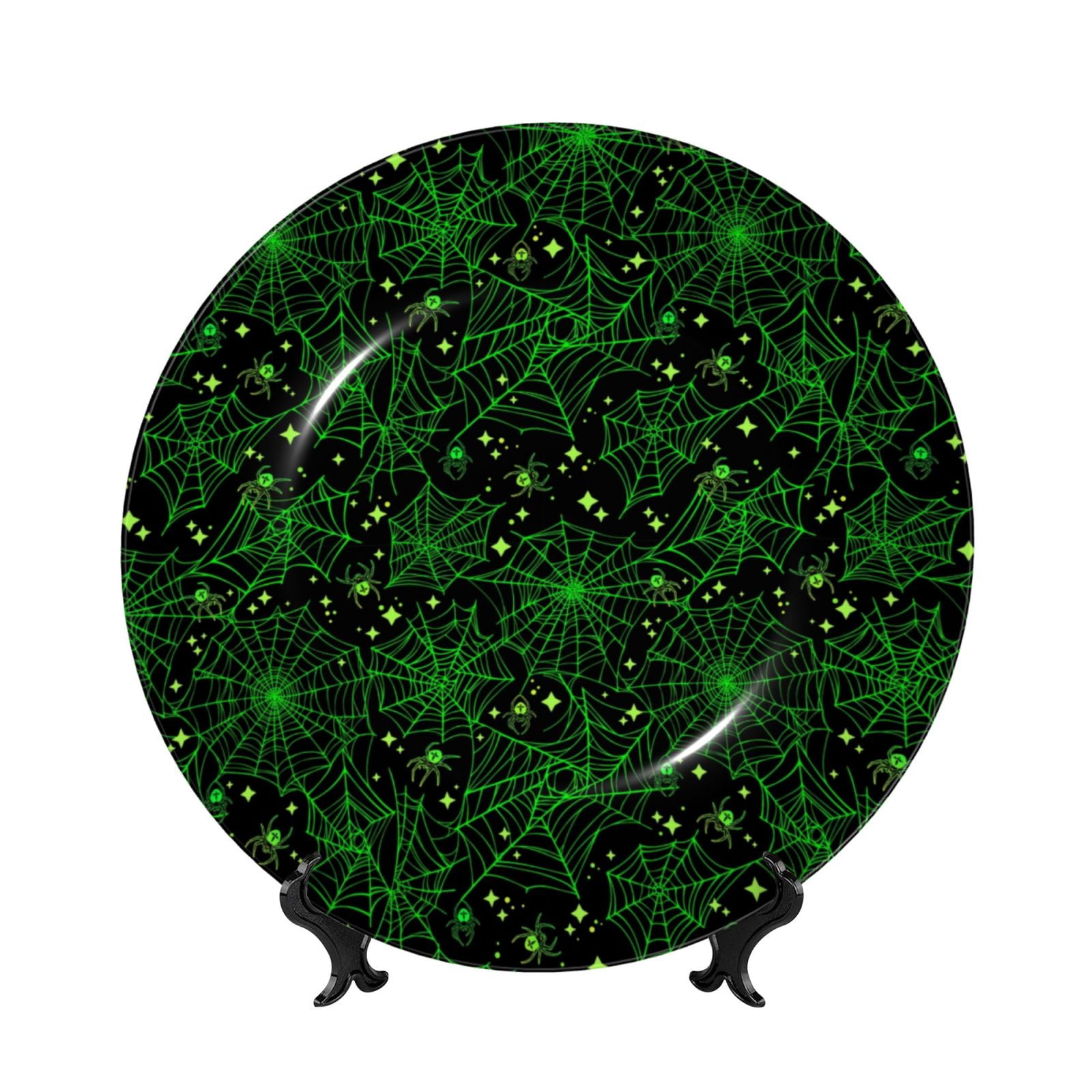 Daiia Green Bright Web with Spiders Printed Pattern Ceramic Plate ...