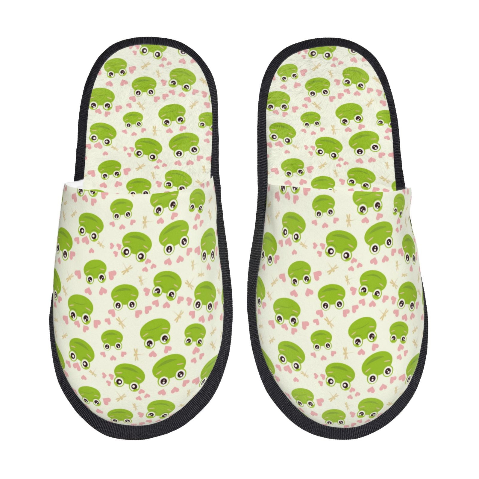 Daiia Green Frog Pattern Furry Slippers for Women and Men, Soft Plush ...