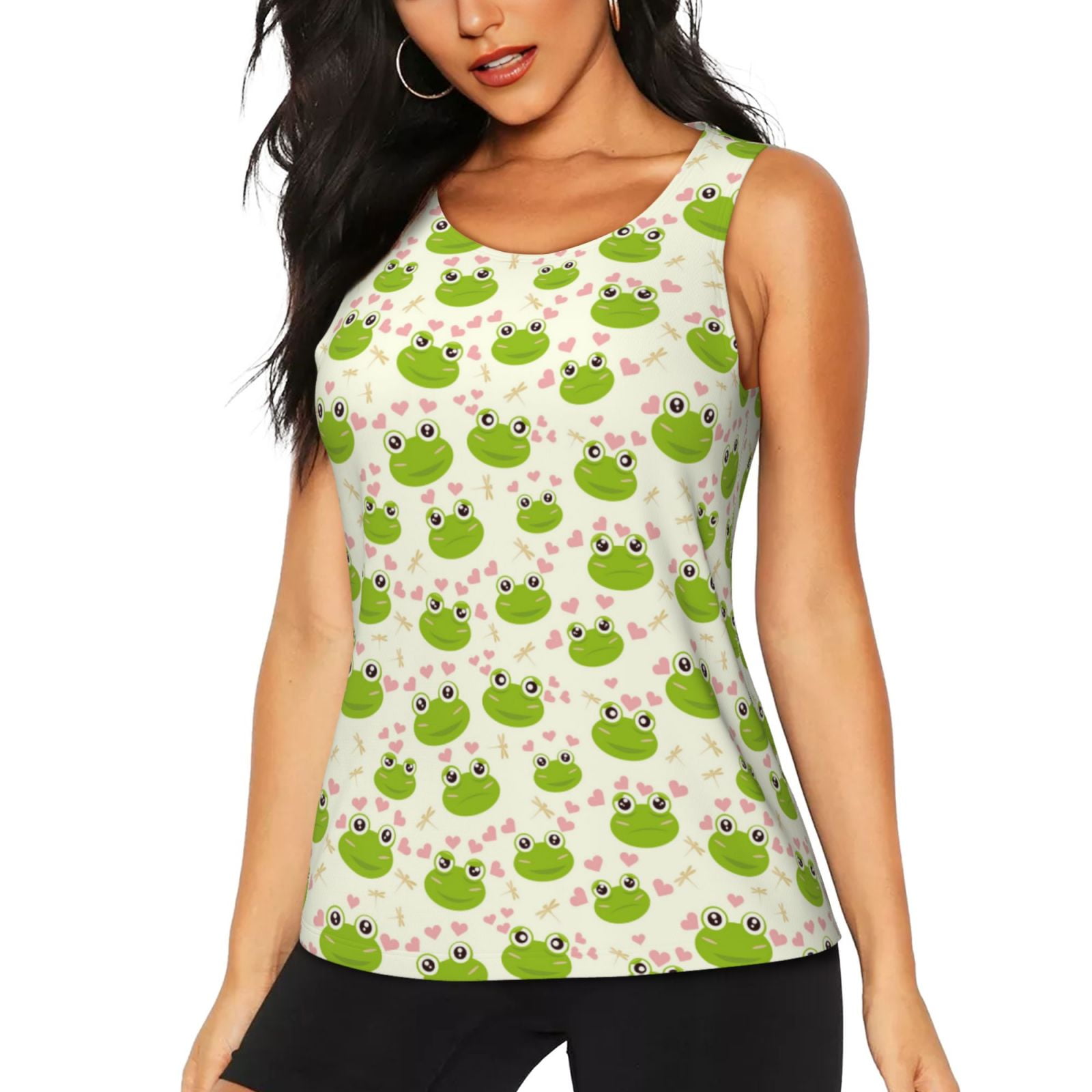 Daiia Green Frog Printed Womens Workout Tops for Women Quick-dry Tank ...