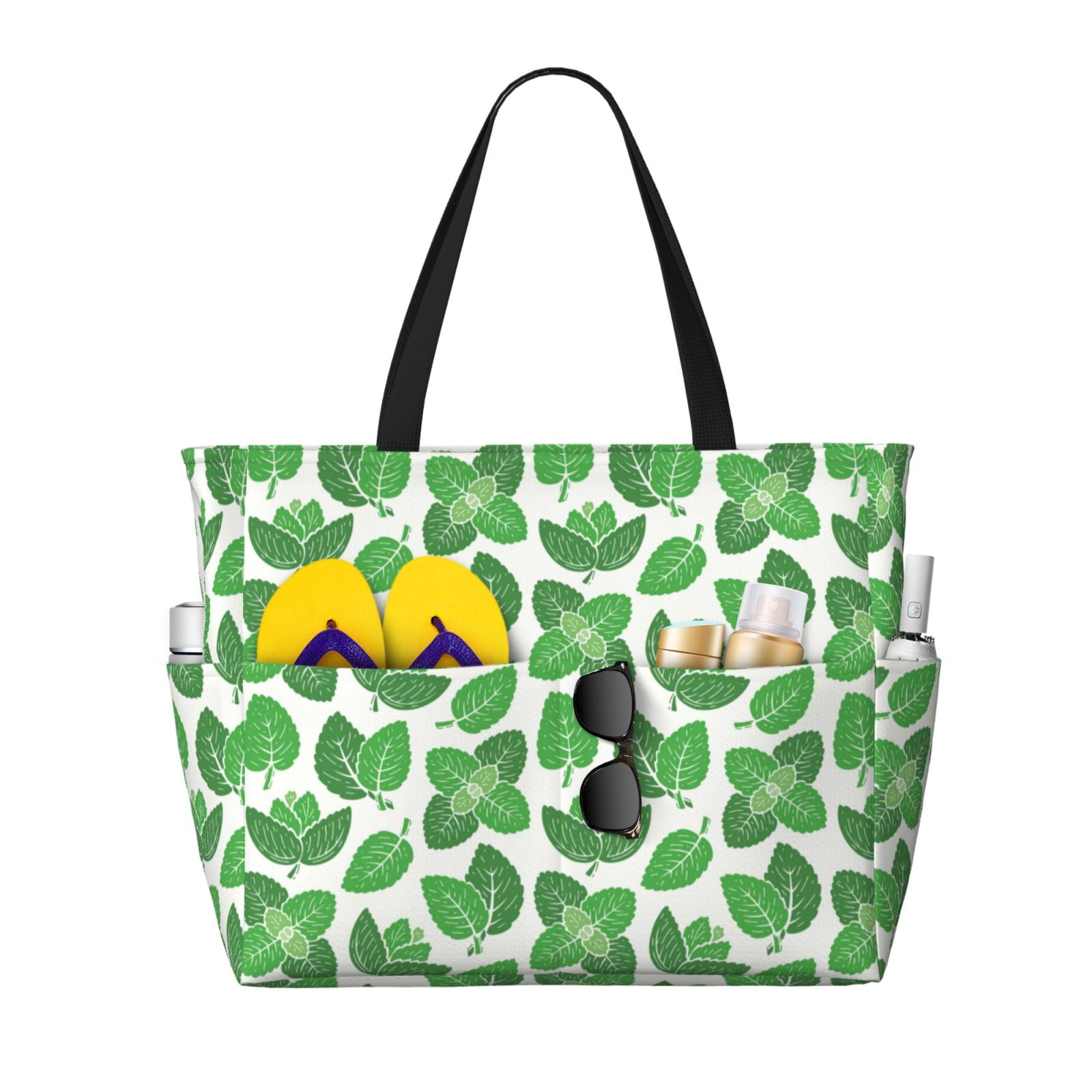Daiia Green Leaves Beach Travel Bag - Water-Resistant Beach Bag ...