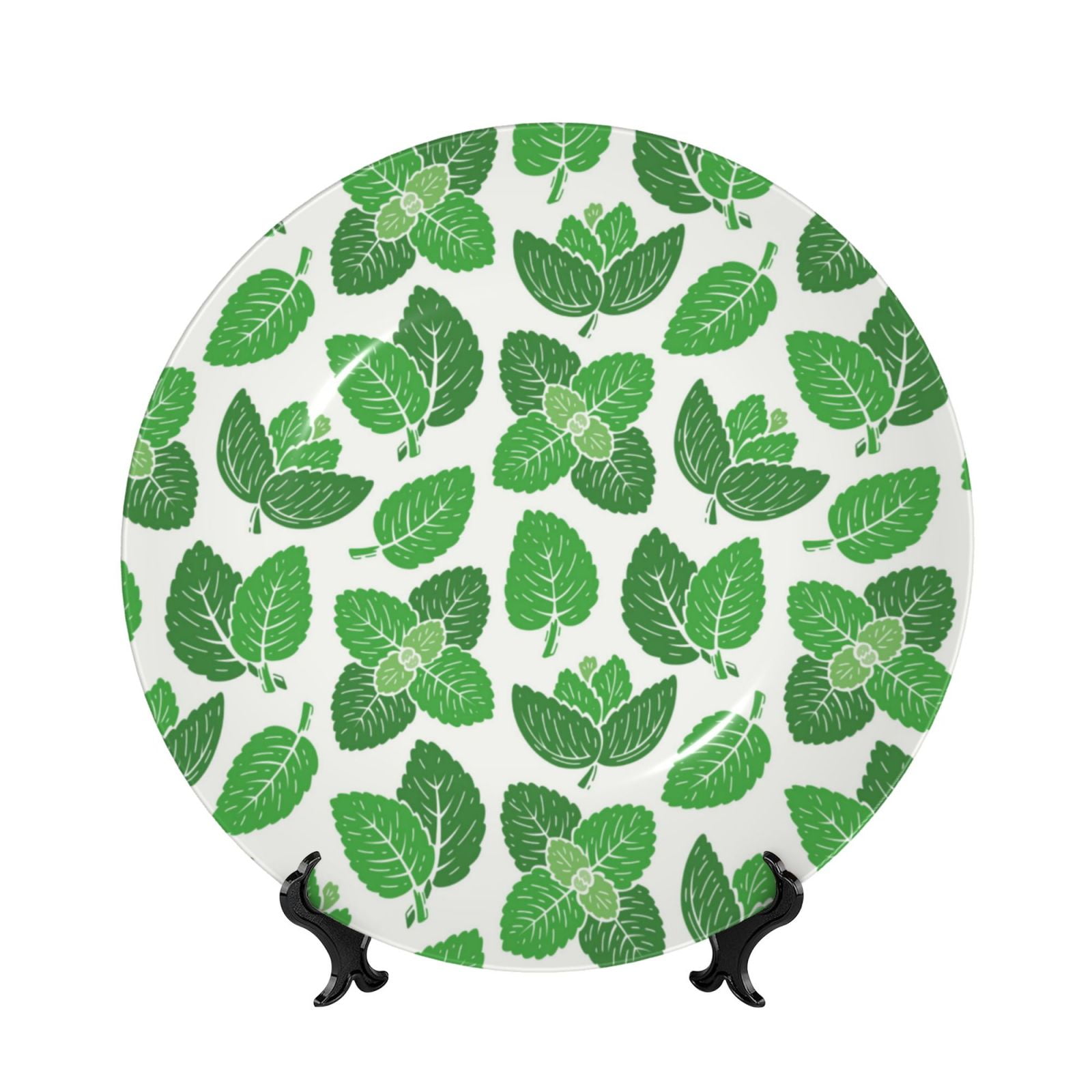 Daiia Green Leaves Printed Pattern Ceramic Plate Dinner Plates Bone ...