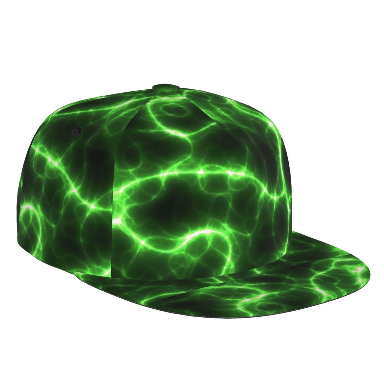 Daiia Green Lightning print Flat Bill Hats Flat Brim Trucker Cap ...