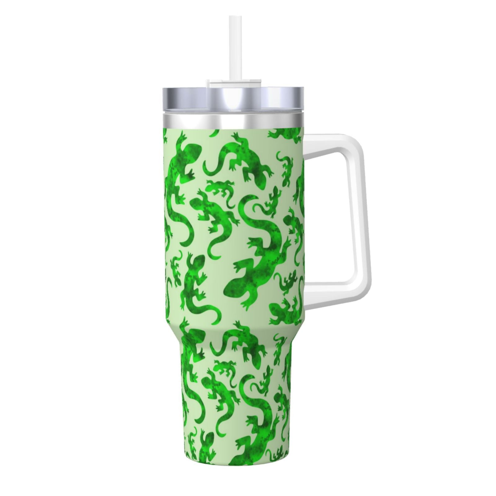 Daiia Green Lizard Printed 40 oz Tumbler with Handle,Ice Bully ...