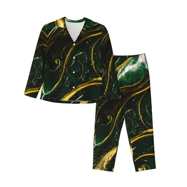 Daiia Green Marble for Women's Long-Sleeved Pajama Set – Soft ...