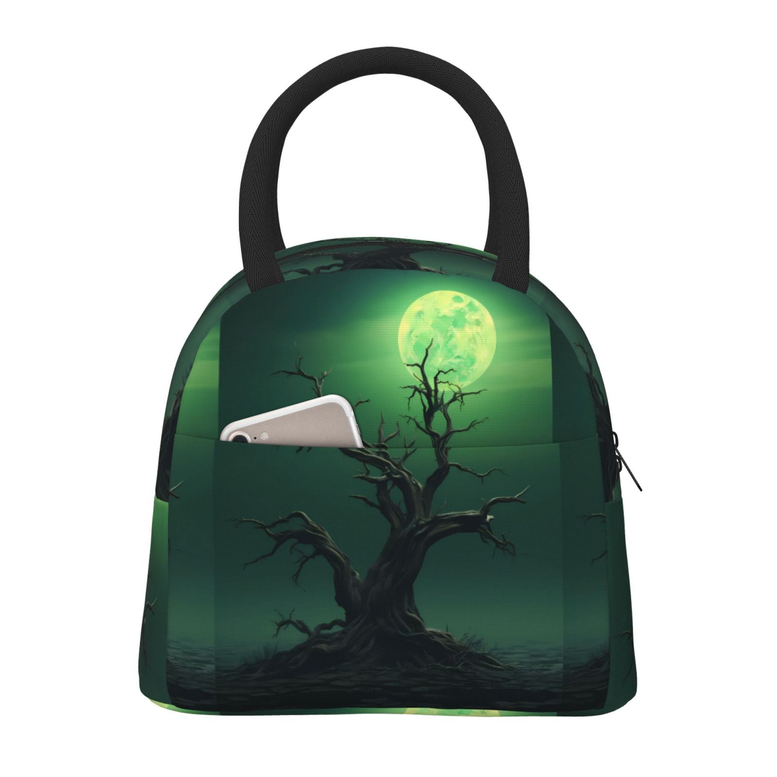 Daiia Green Night Sky Moon Branches Pattern Lunch Bag , Insulated Lunch ...