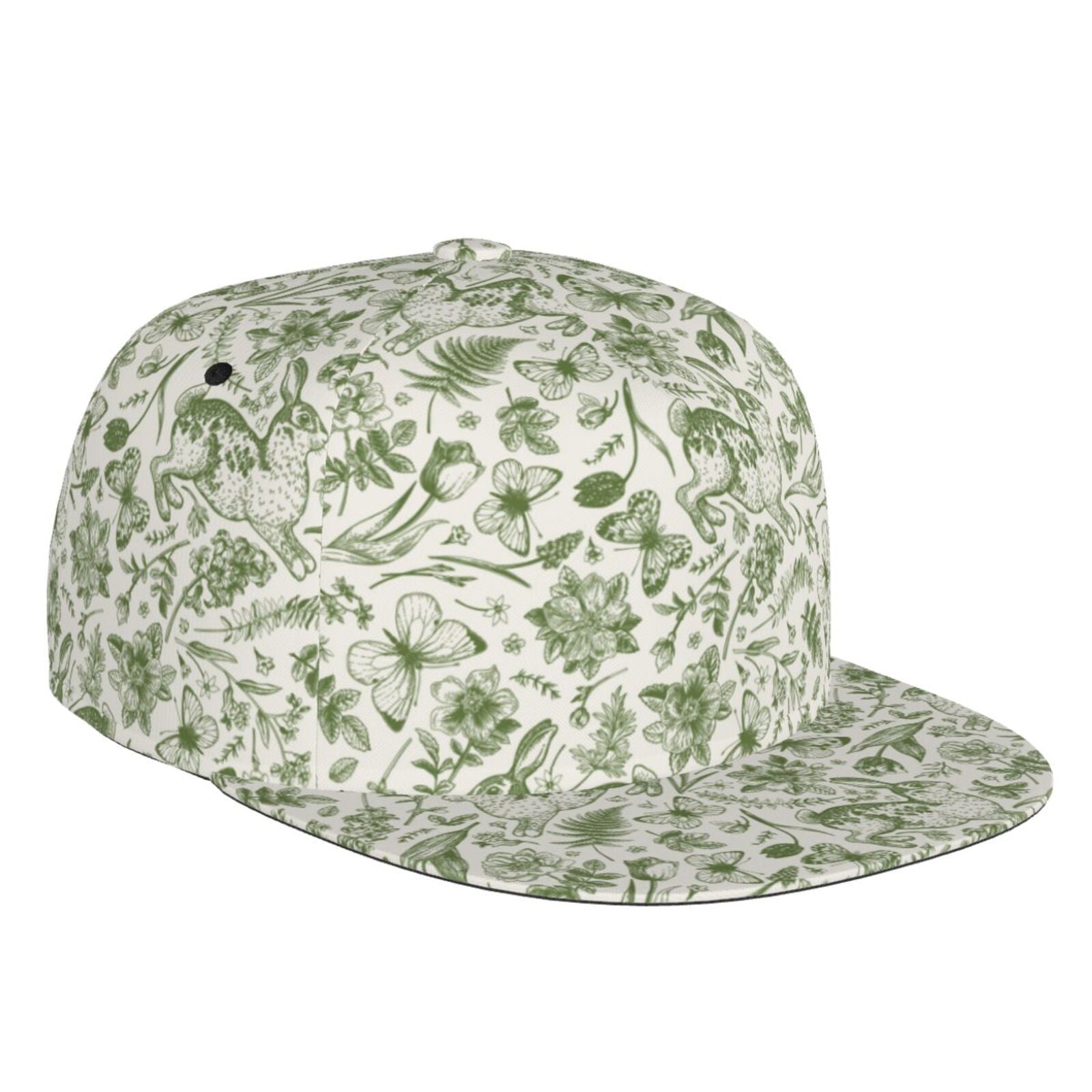 Daiia Green Rabbit print Flat Bill Hats Flat Brim Trucker Cap Baseball ...