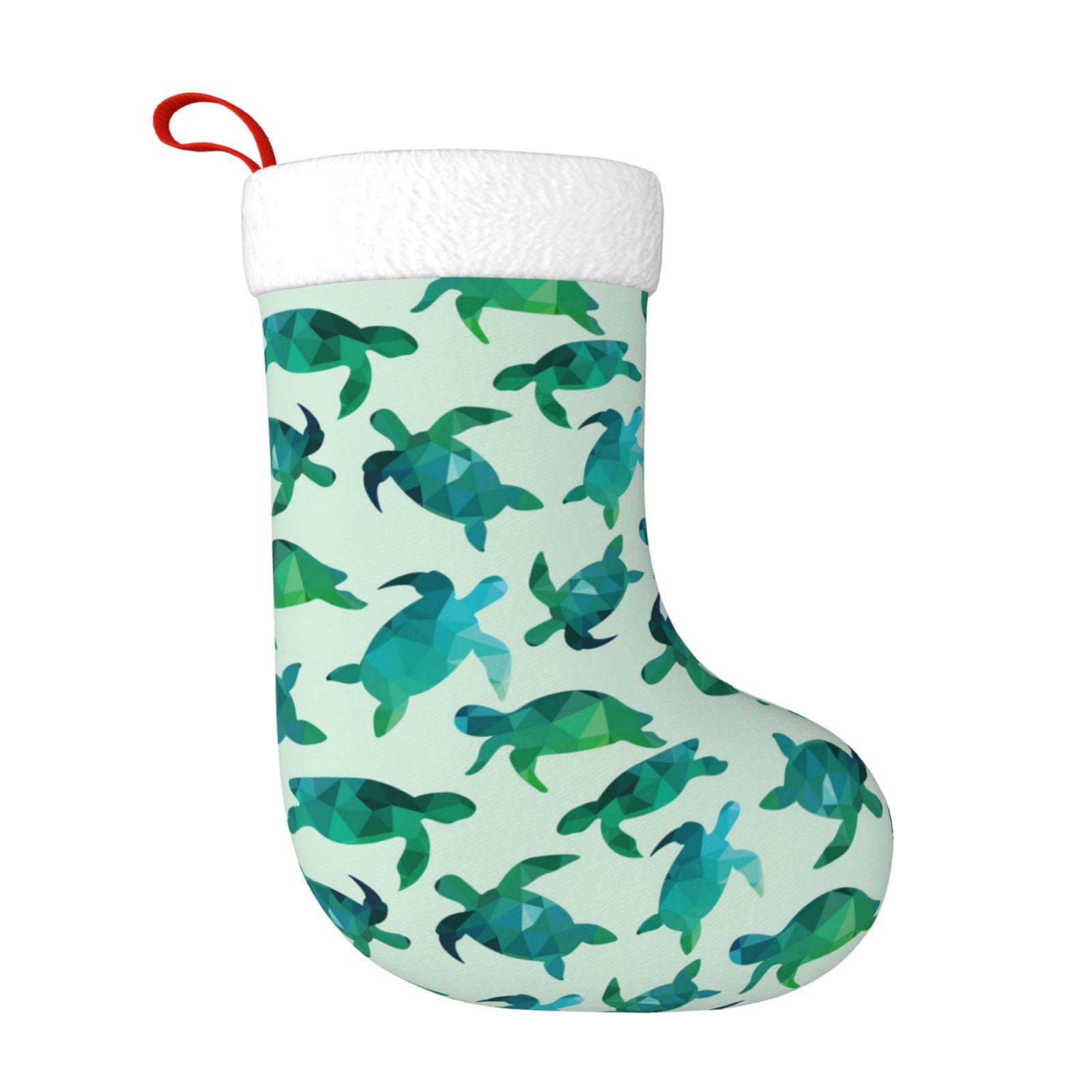 Daiia Green Sea Turtle Print Christmas Stocking，18"Large Knitted Xmas ...