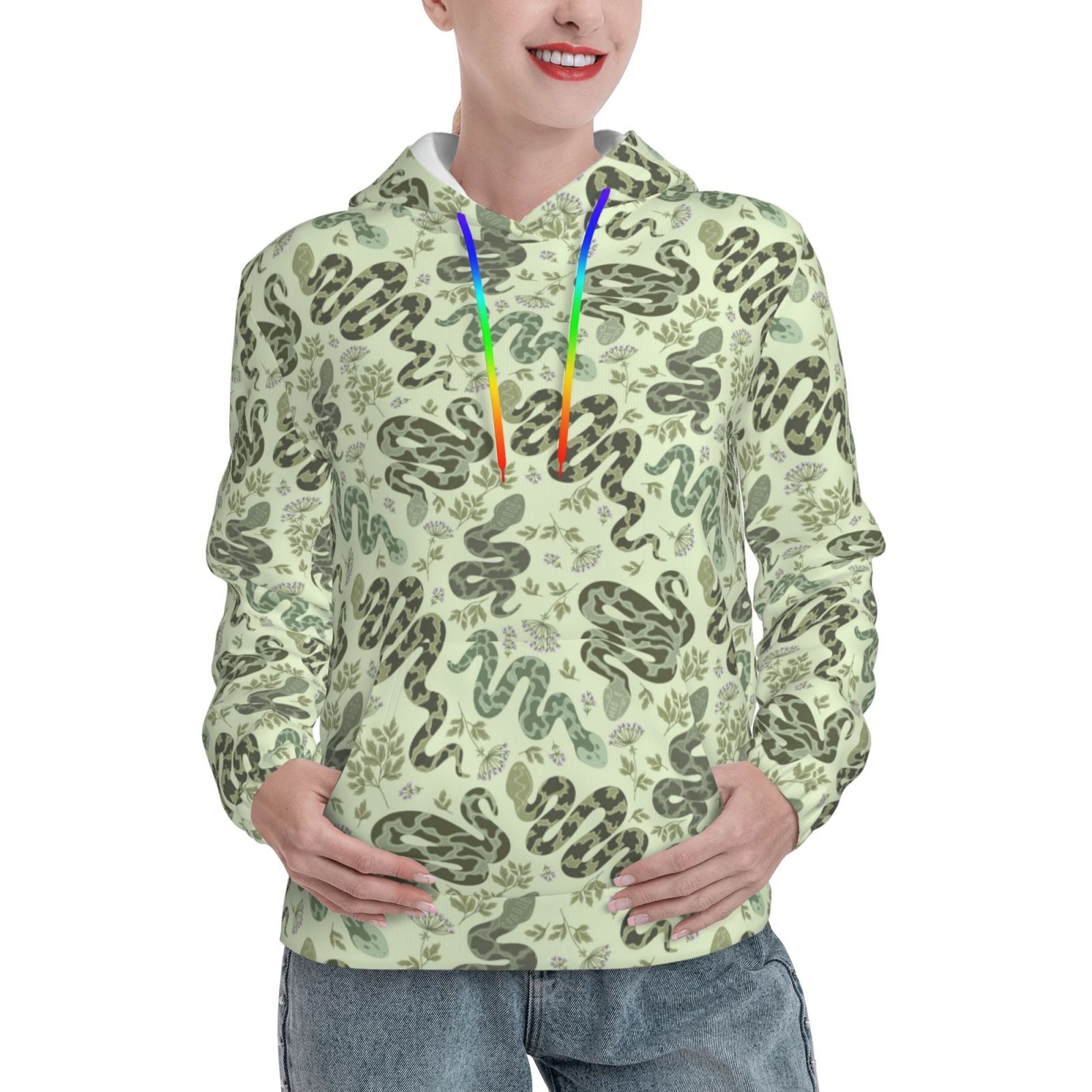 Daiia Green Snake Pattern Women's Fashion Hoodies & Sweatshirts with ...