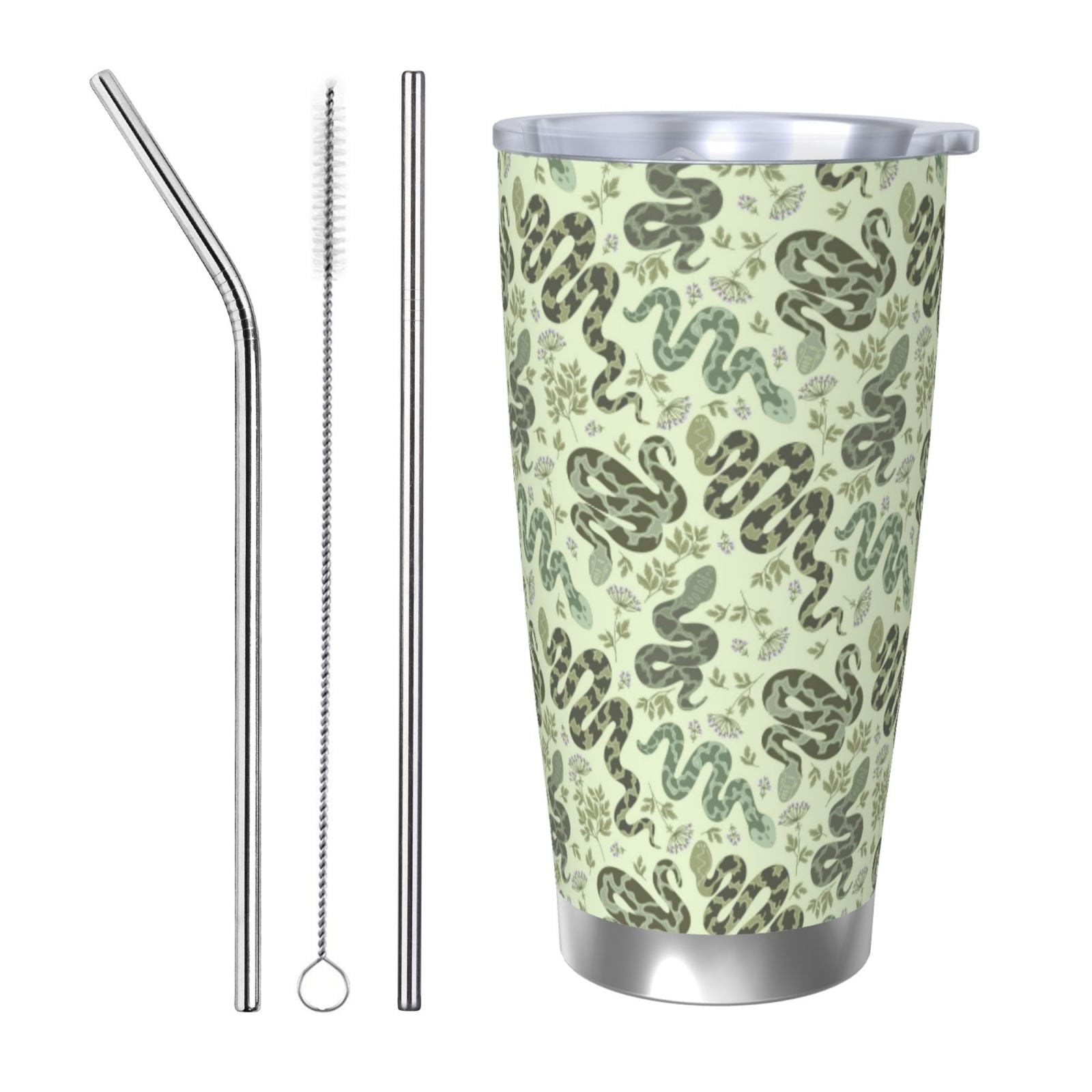 Daiia Green Snake Printed 20oz Insulated Coffee Cup with Straw Topper ...