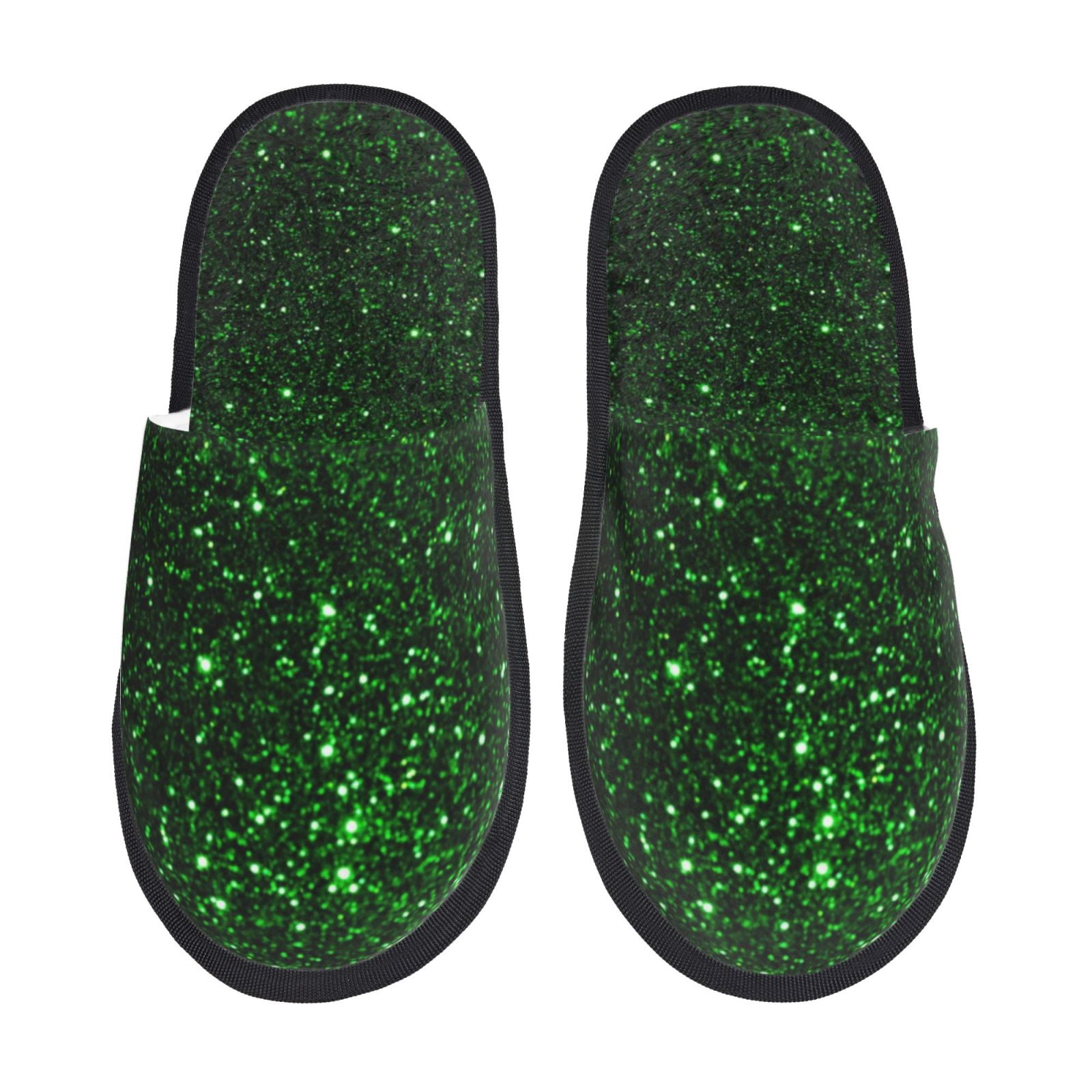 Daiia Green Sparkling Pattern Furry Slippers for Women and Men, Soft ...