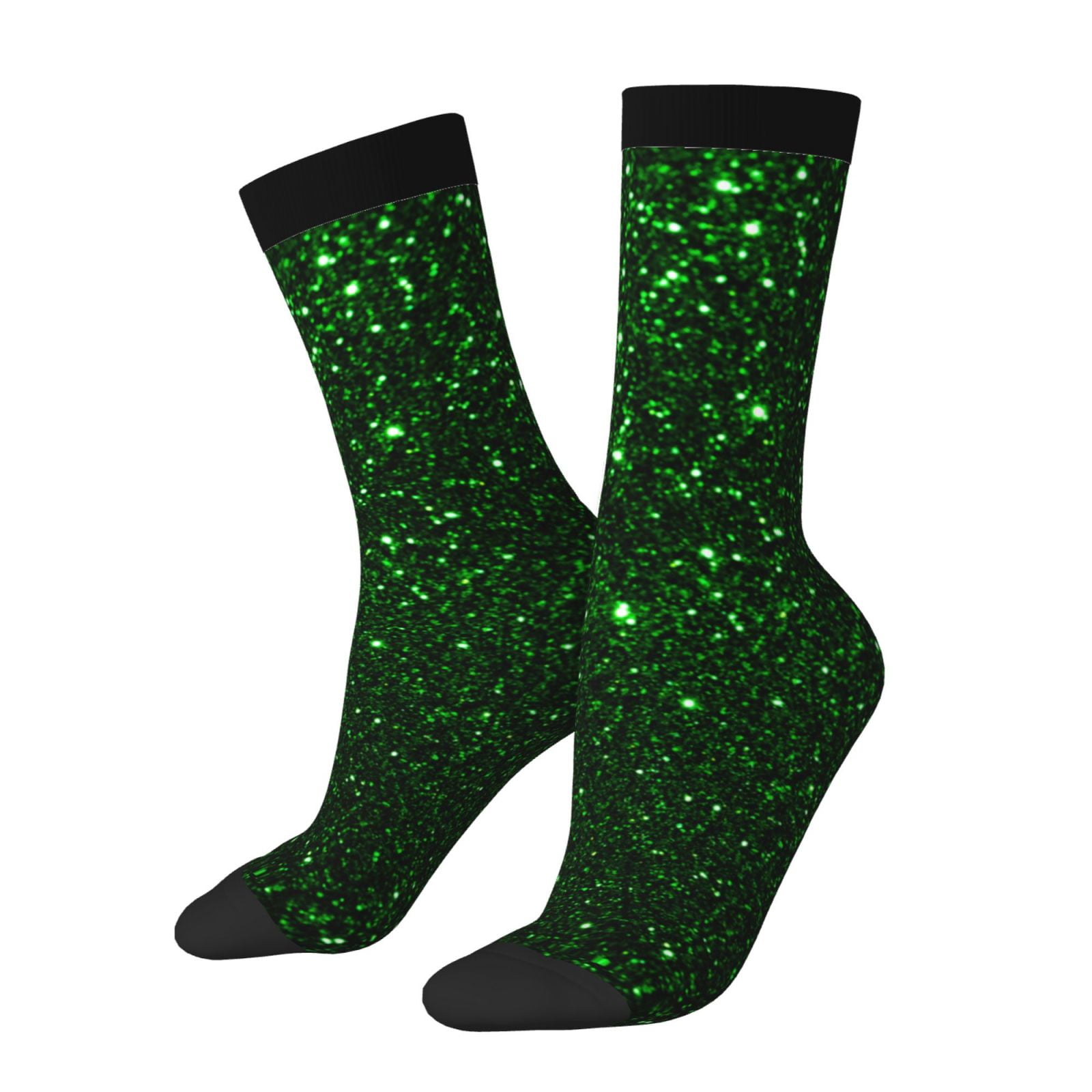 Daiia Green Sparkling Print Crew Socks – Soft Breathable Long Socks for ...