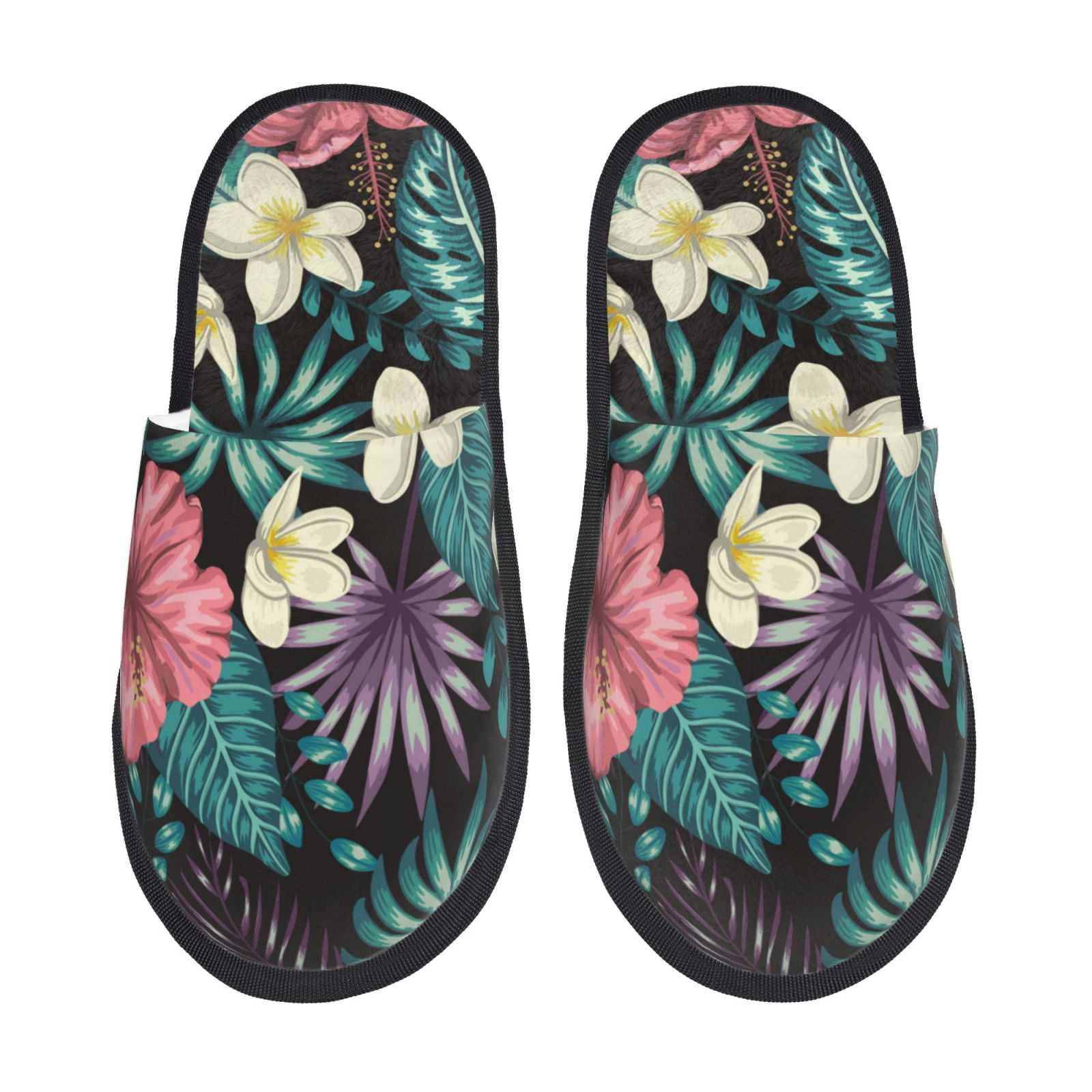 Daiia Green Tropical Leaves Pattern Furry Slippers for Women and Men ...