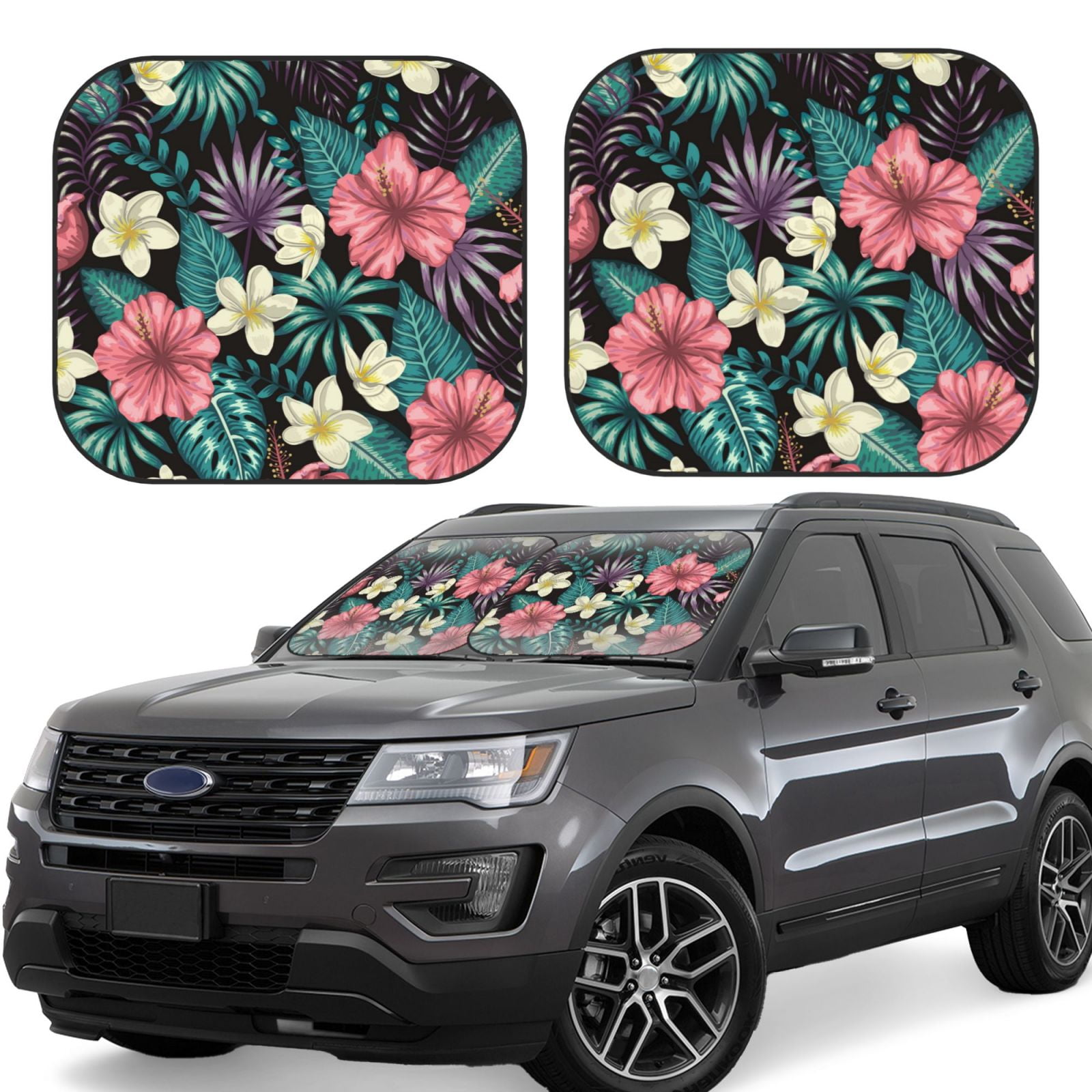 Daiia Green Tropical Leaves Windshield Sun Shade 2 Pack Foldable Car ...