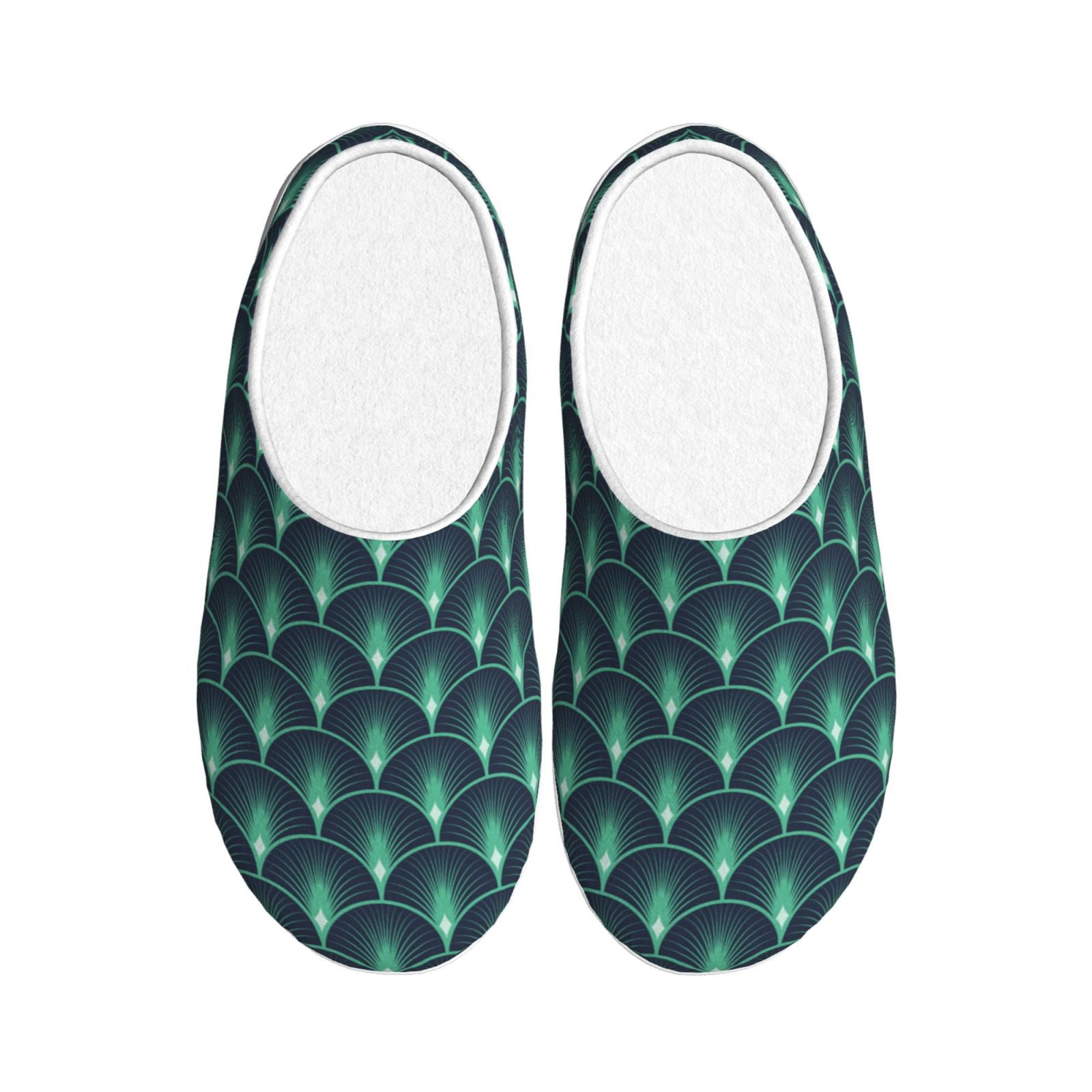 Daiia Green Vintage Peacock Print Women’s Fuzzy Slippers Memory Foam ...