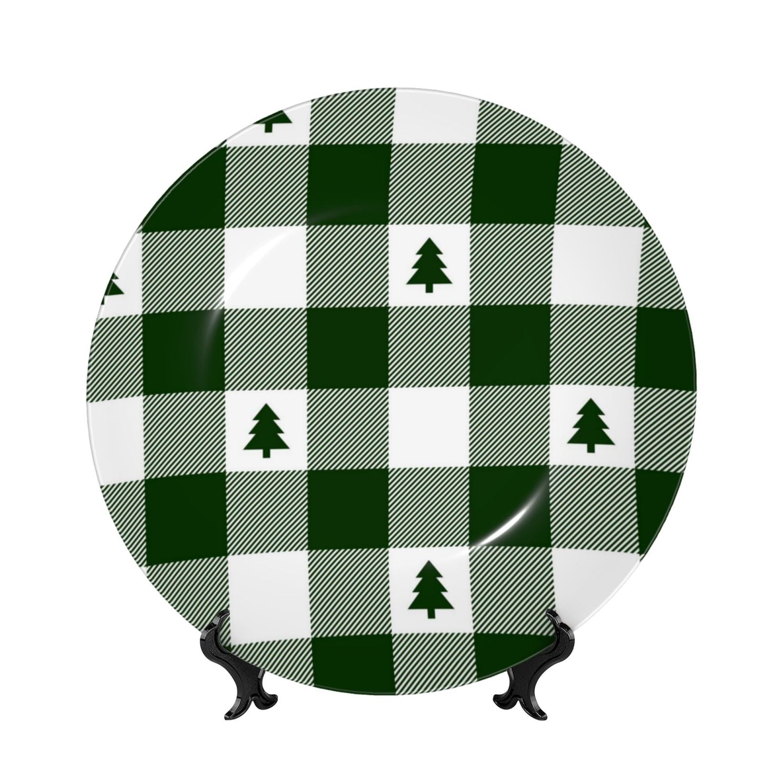 Daiia Green White Lumberjack Plaid Printed Pattern Ceramic Plate Dinner ...