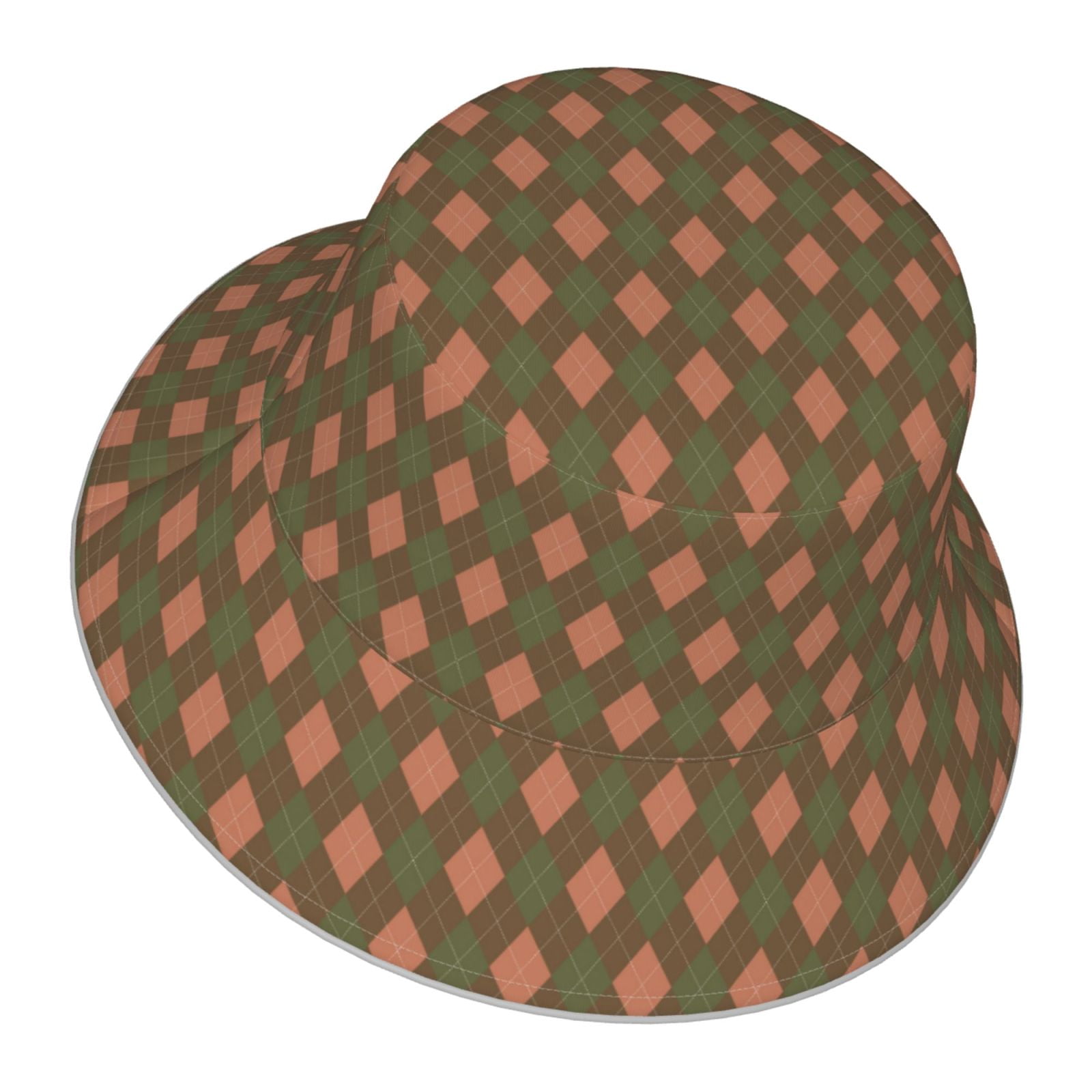 Daiia Green and Pink Squares Pattern Bucket Hat - Trendy Cotton Sun Hat ...