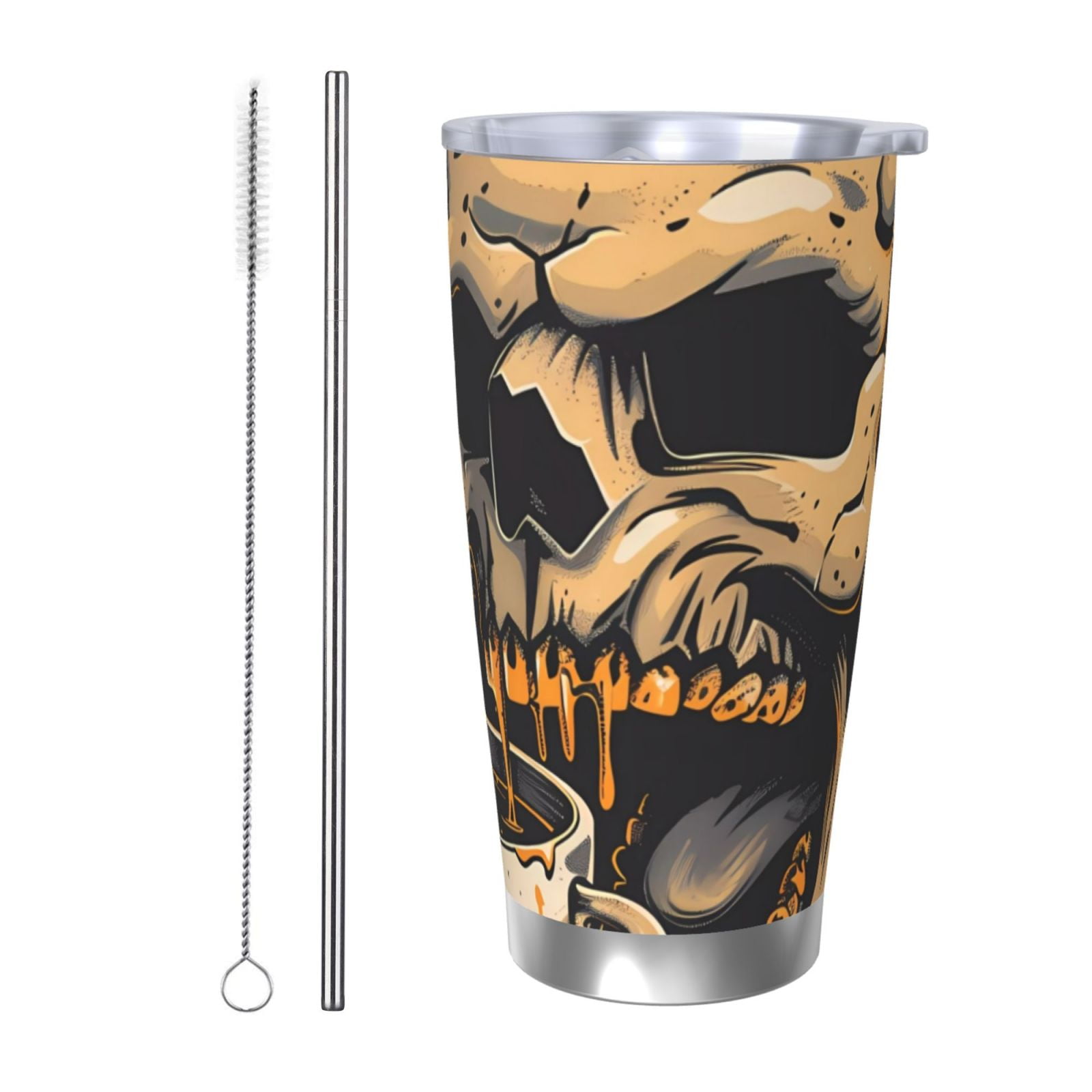 Daiia Grim Coffee Skull Printed 20oz Insulated Coffee Cup with Straw ...