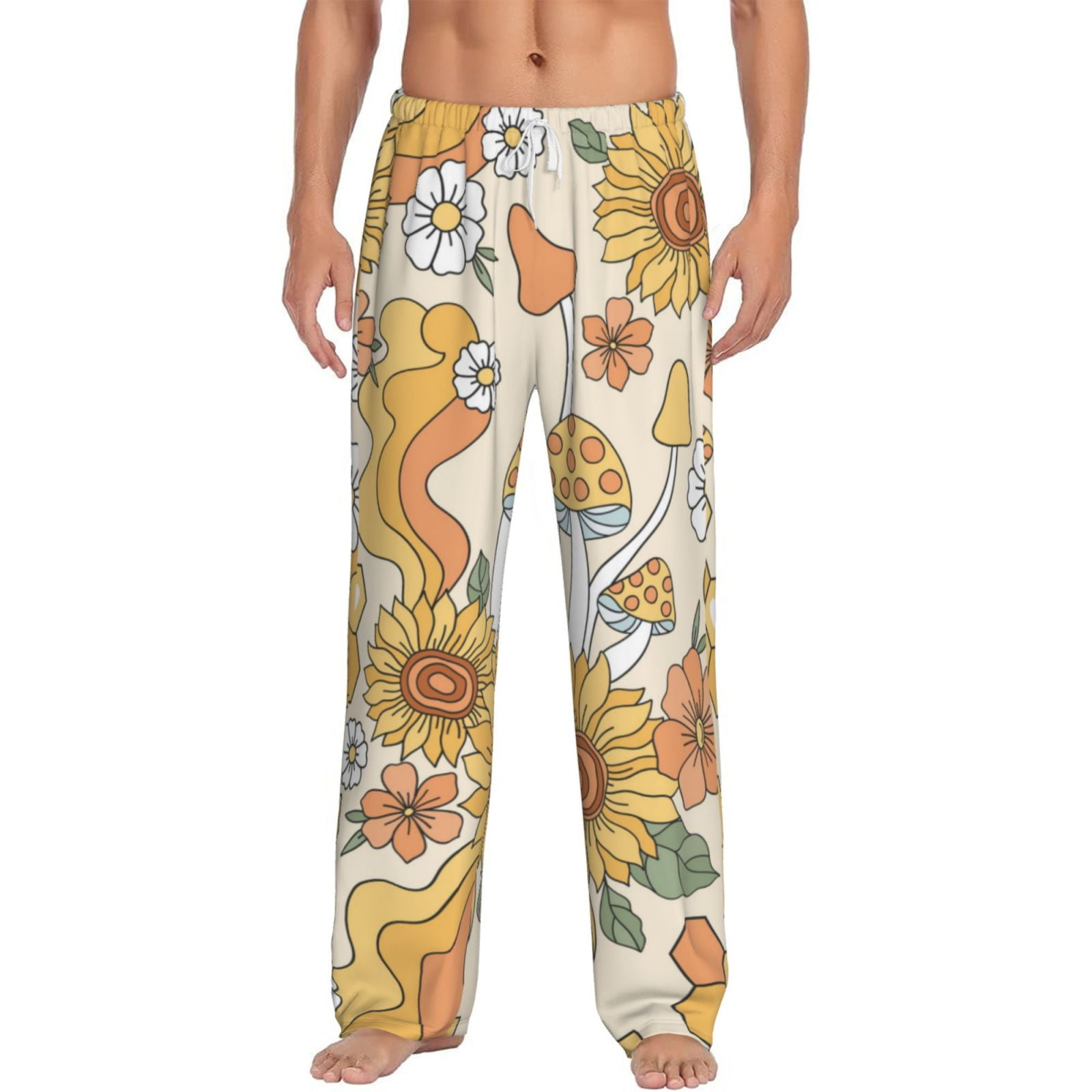 Daiia Groovy Hippie Flower Mushrooms Men's Sleep Pant with Pockets and ...