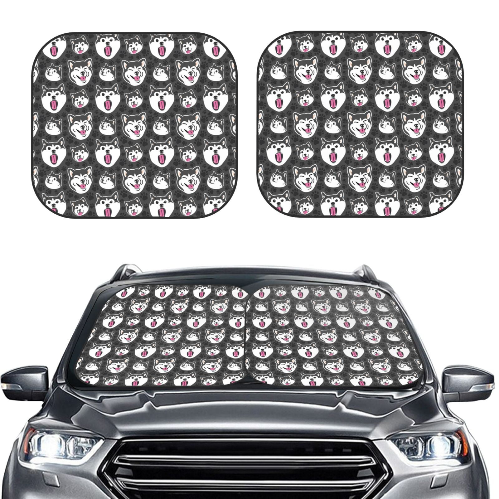 Daiia HUSKY Face 2PCS Car Windshield Sun Shade, Foldable Sun Shield for ...