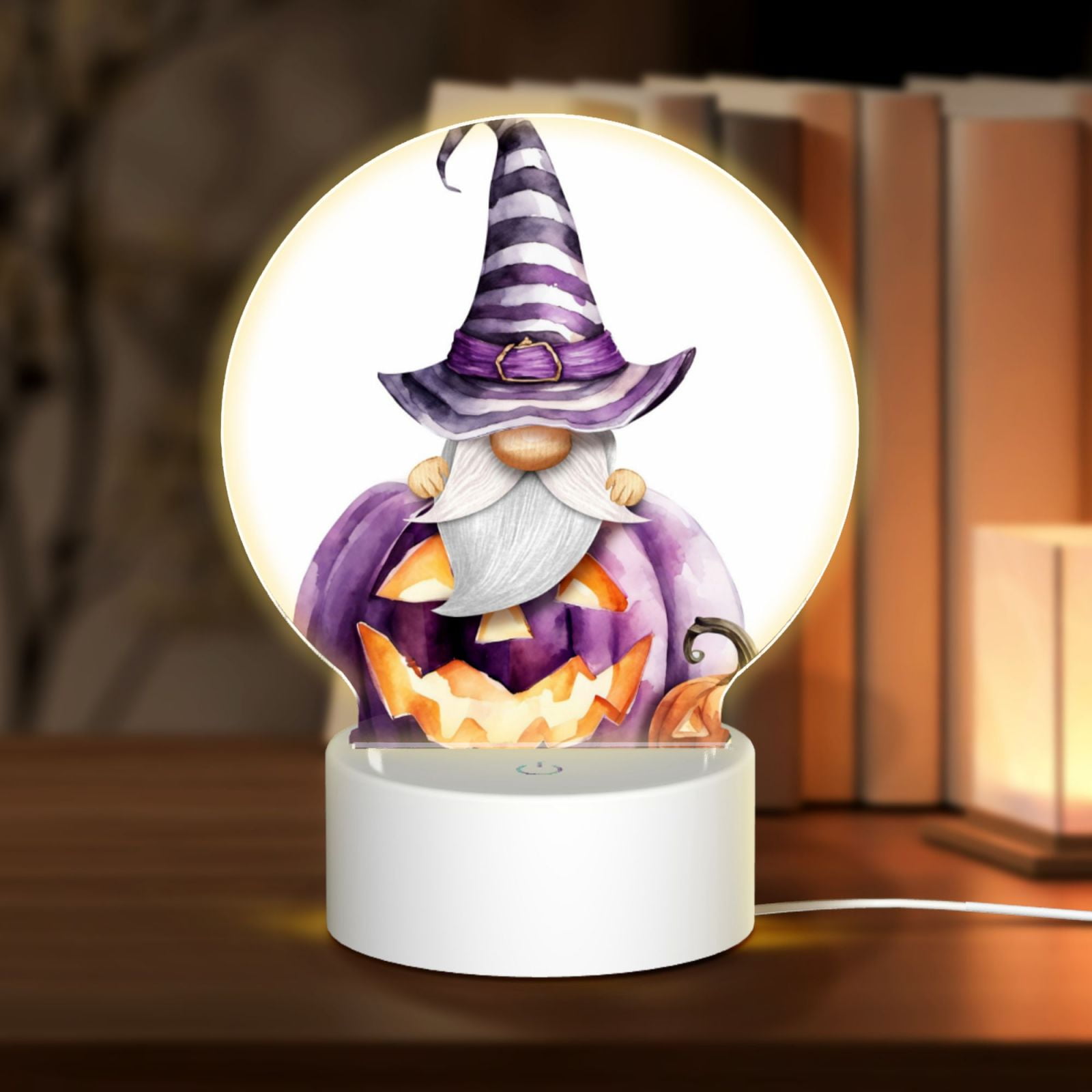 Daiia Halloween Gnome With Pumpkins Pattern Acrylic Night Light, LED ...