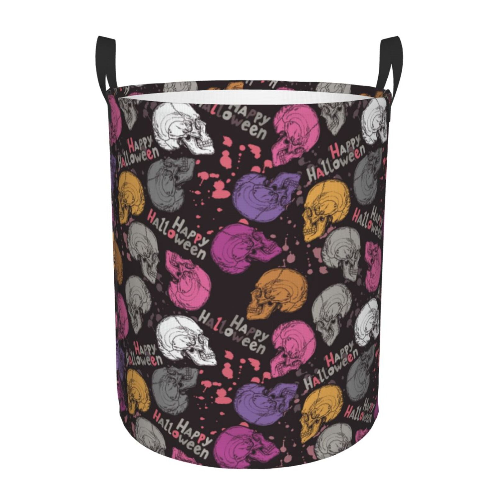 Daiia Halloween Skeleton Round Laundry Basket with Handles Thickened ...